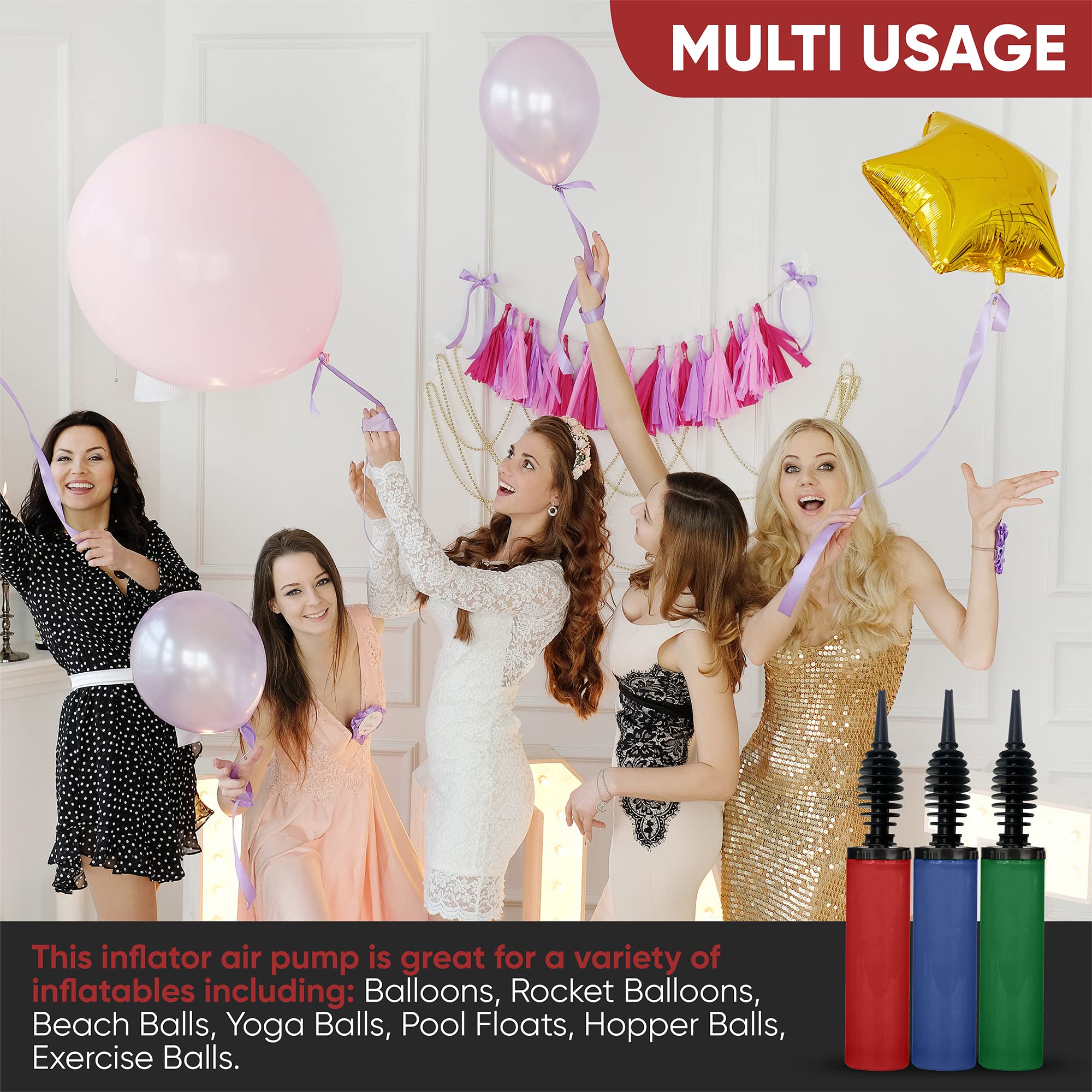 sheikhuu 3-Pack Balloon Pump, Manual Hand Pump, Inflator for Balloons ...