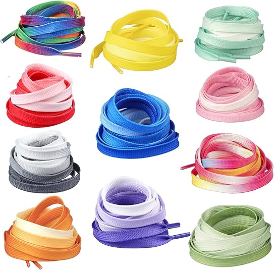 RONRONS 11 Pairs Flat Colorful Shoelaces Gradient Rainbow Shoestring ...