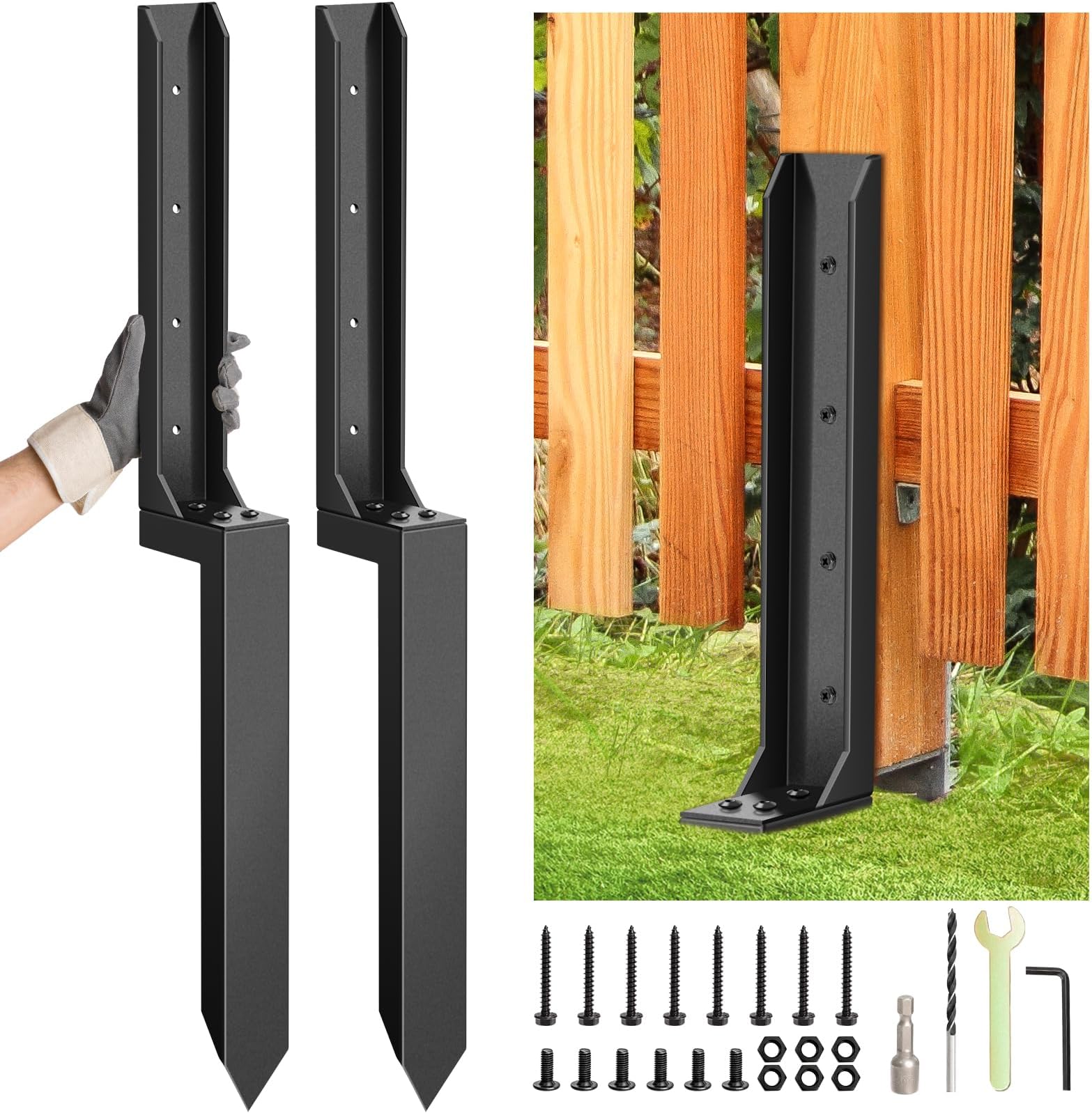 Amazon.com : 2 Pack Fence Post Anchor Kit, Heavy Duty Steel Fence Post ...
