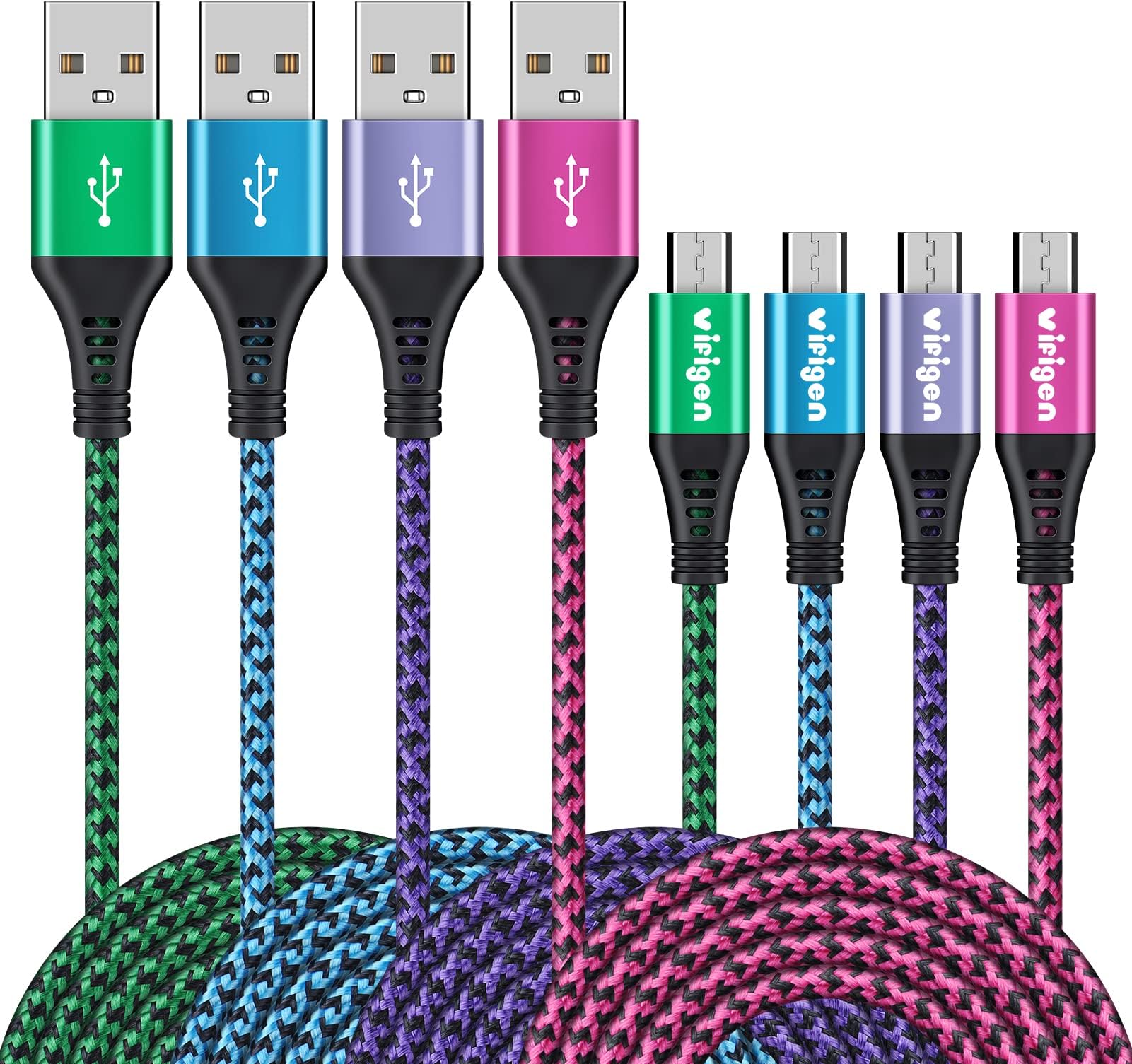 Amazon.com: Boenoea Fast Phone Charger Android 10ft 5-Pack Long Micro ...