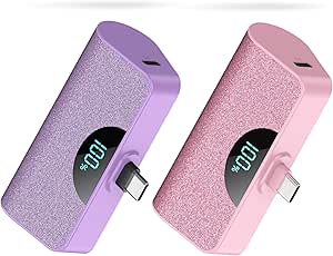 Amazon.com: YHO [2 Pack] Mini Portable Charger USB-C Power Bank 5200mAh,LCD Display 15W PD Fast ...