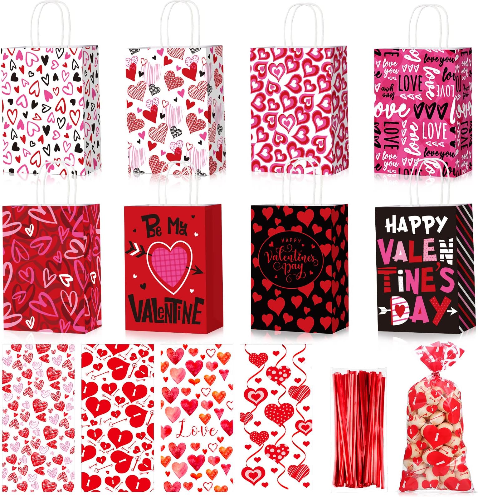 Amazon.com: Hallmark Valentine's Day Paper Treat Sacks (30 Bags: Happy ...