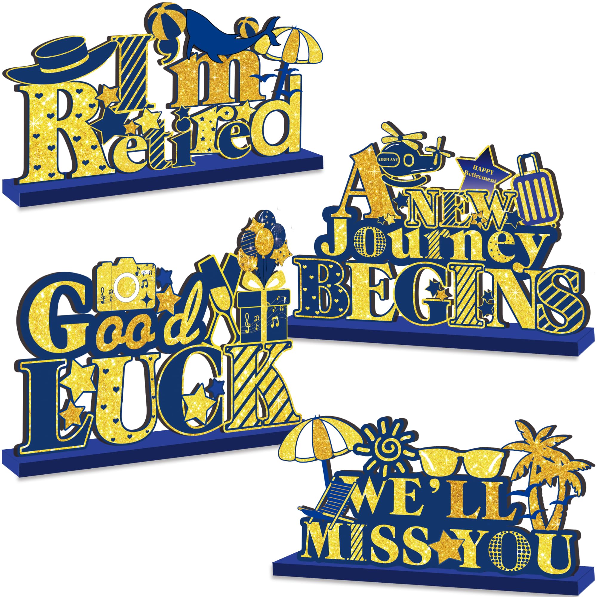 Amazon.com: 4Pcs Retirement Party Decorations Wooden Table Sign, Blue ...