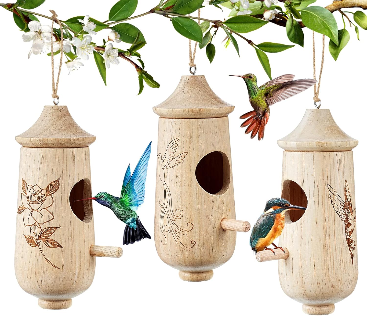 Hummingbird House Kannino Wooden Hummingbird Houses for Outside Hanging ...
