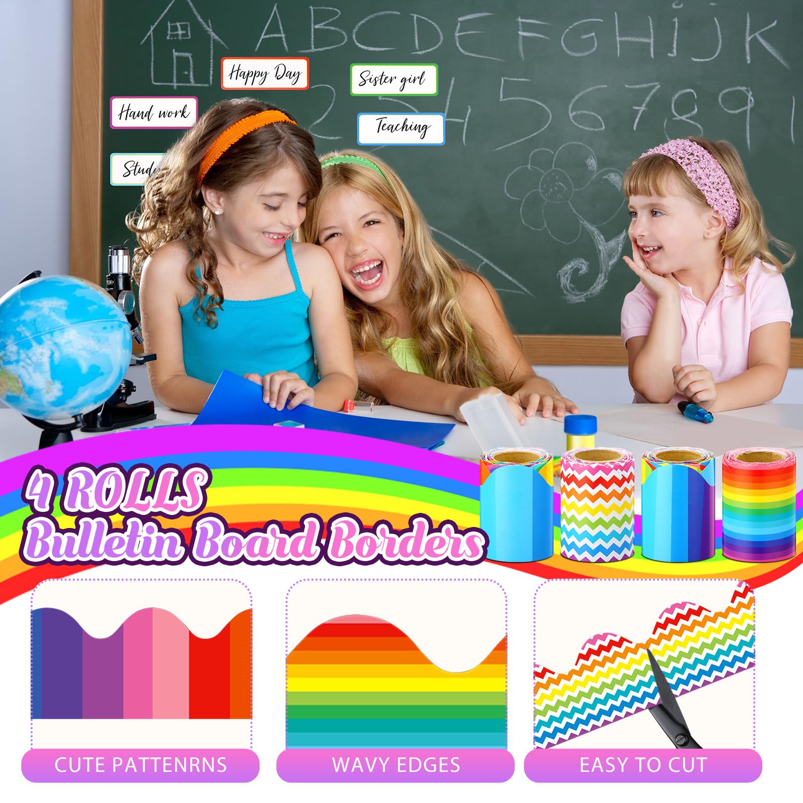 Snapklik.com : 4 Rolls 131 Ft Rainbow Bulletin Board Borders For ...