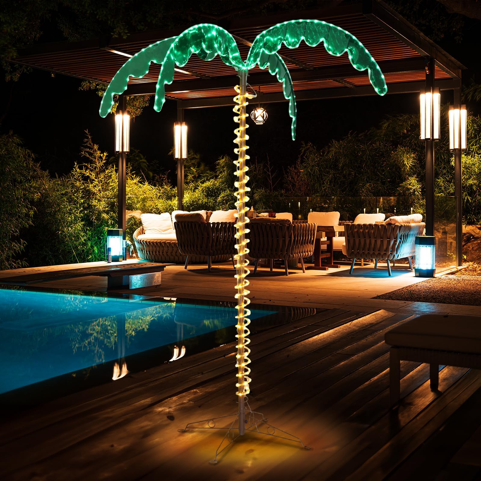 Amazon.com : VINGLI 7FT Lighted Palm Tree Christmas Tree, Outdoor Palm ...