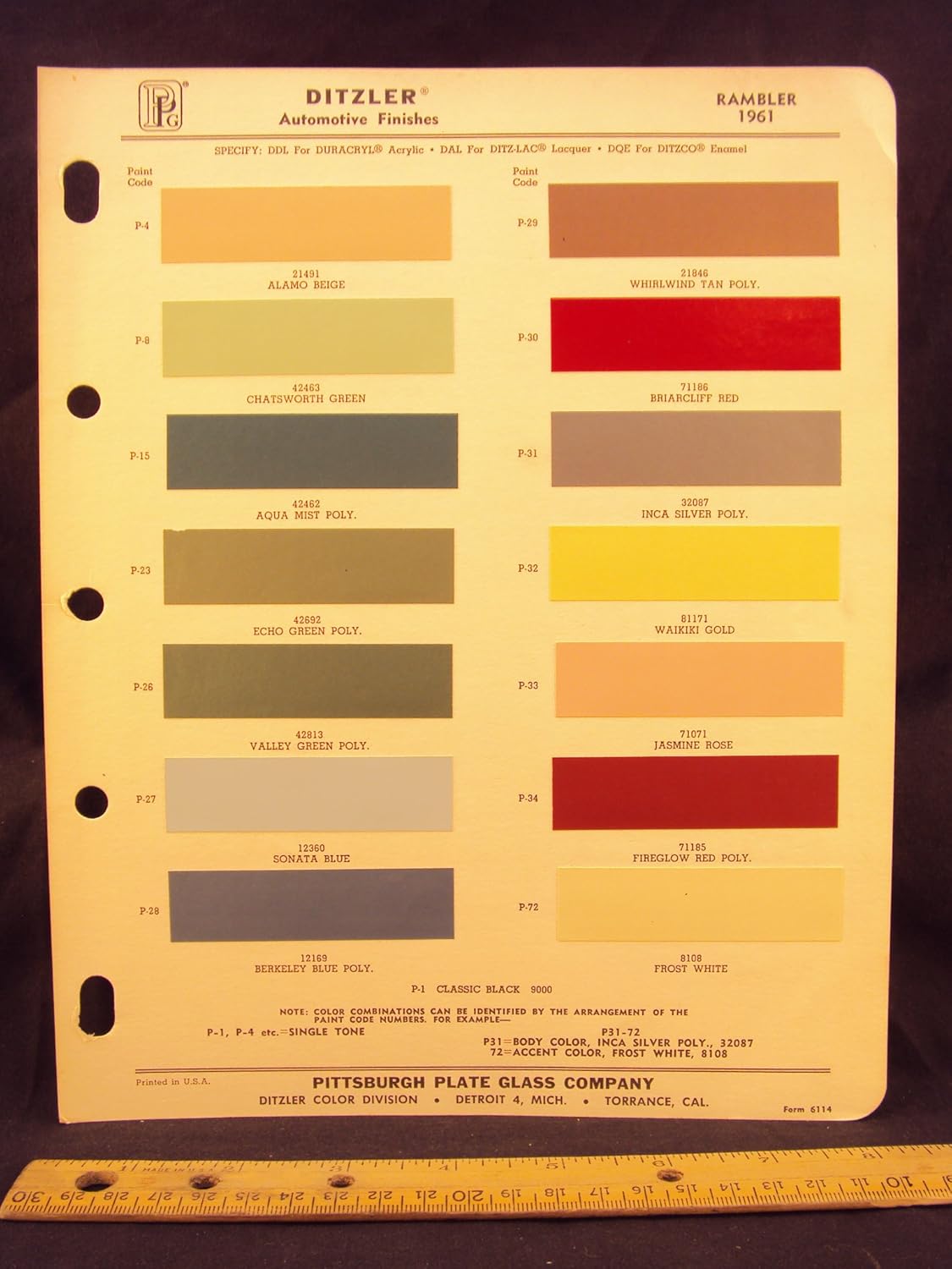 1961 RAMBLER Paint Colors Chip Page: American Motors Corportation ...