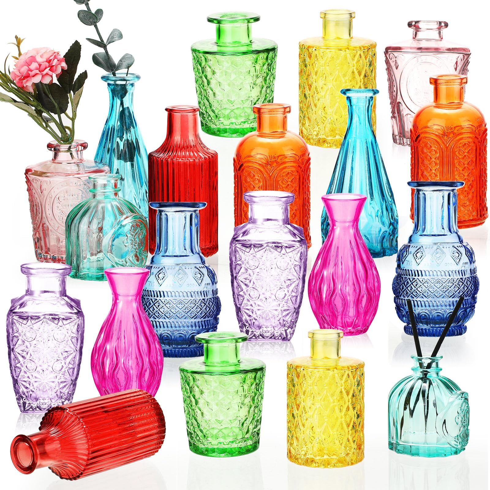 Amazon.com: Colored Glass Bud Vase Set of 12,Small Vintage Bud Vases in ...
