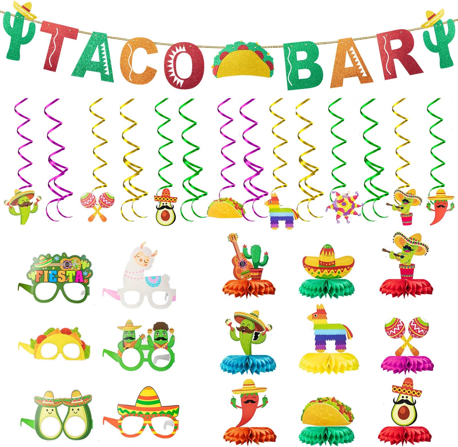 Amazon.com: 30PCS Taco Bar Decorations Set, Mexican Fiesta Party ...