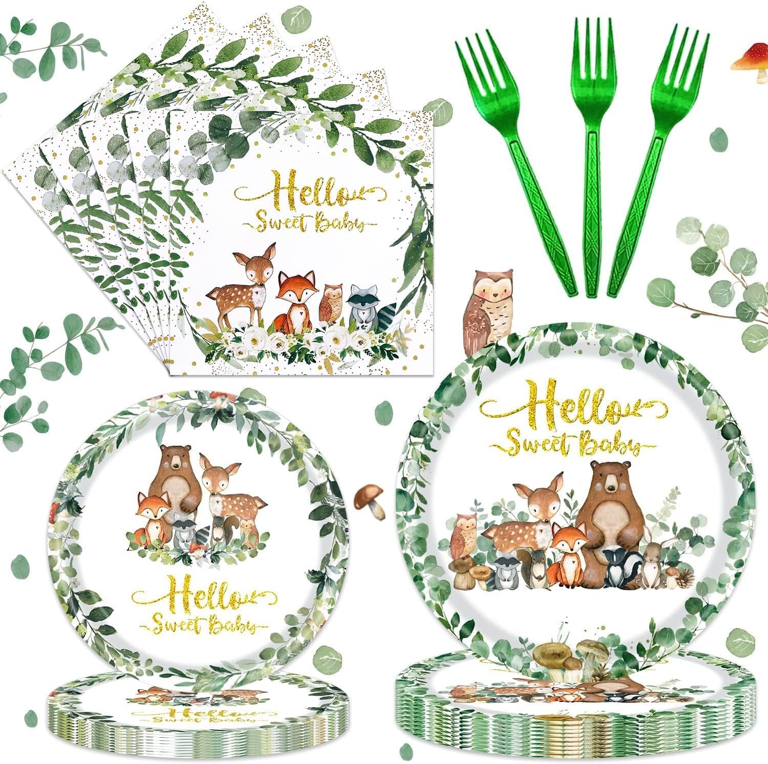 Amazon.com: Woodland Baby Shower Party Supplies, Woodland Animal Baby ...