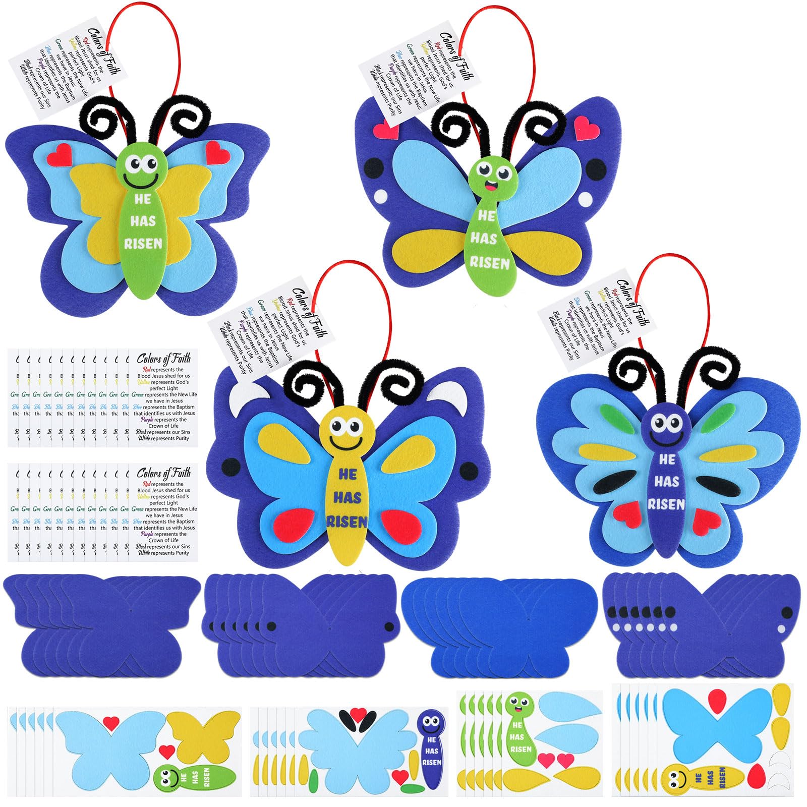 Amazon.com: VitalCozy 24 Sets Easter Butterfly Bible Craft Kits He Is ...