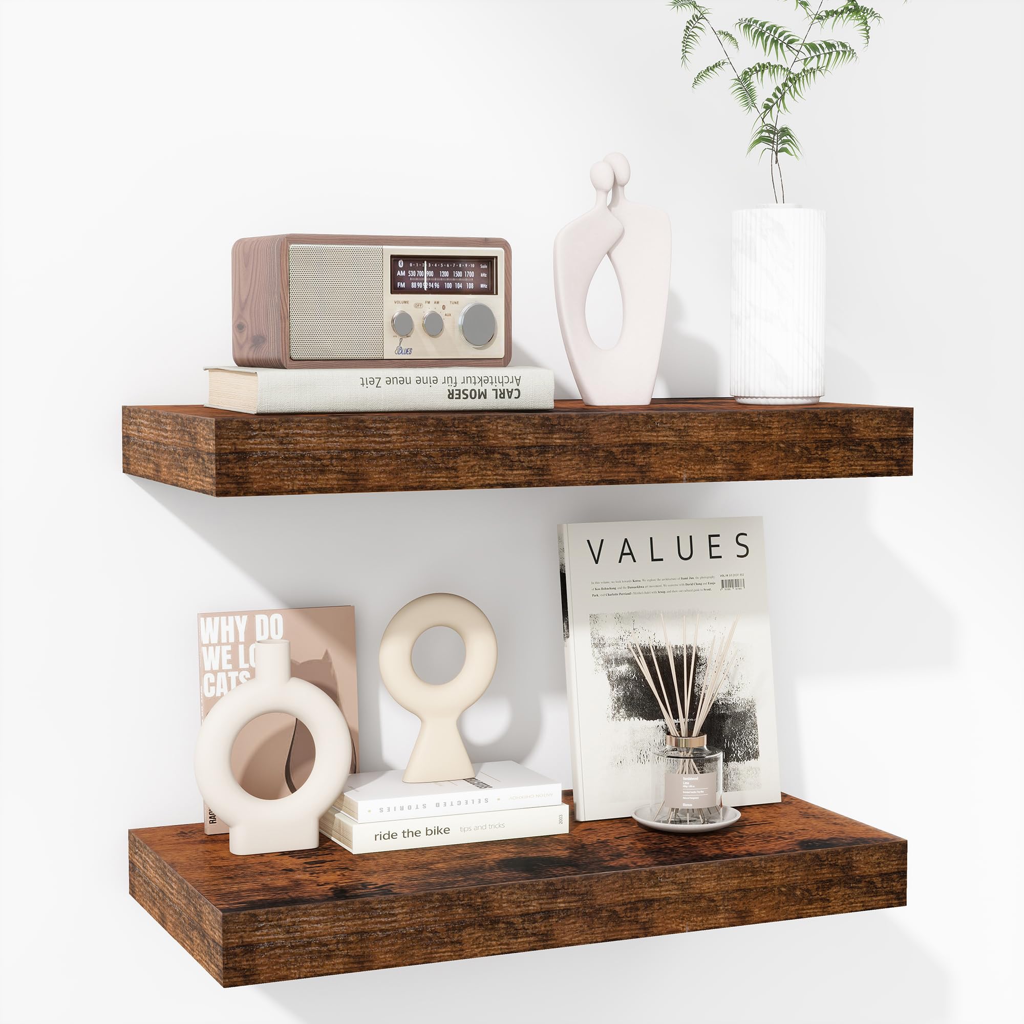 Amazon.com: Fun Memories 16 Inch Floating Shelves - Deep Rustic Wooden ...