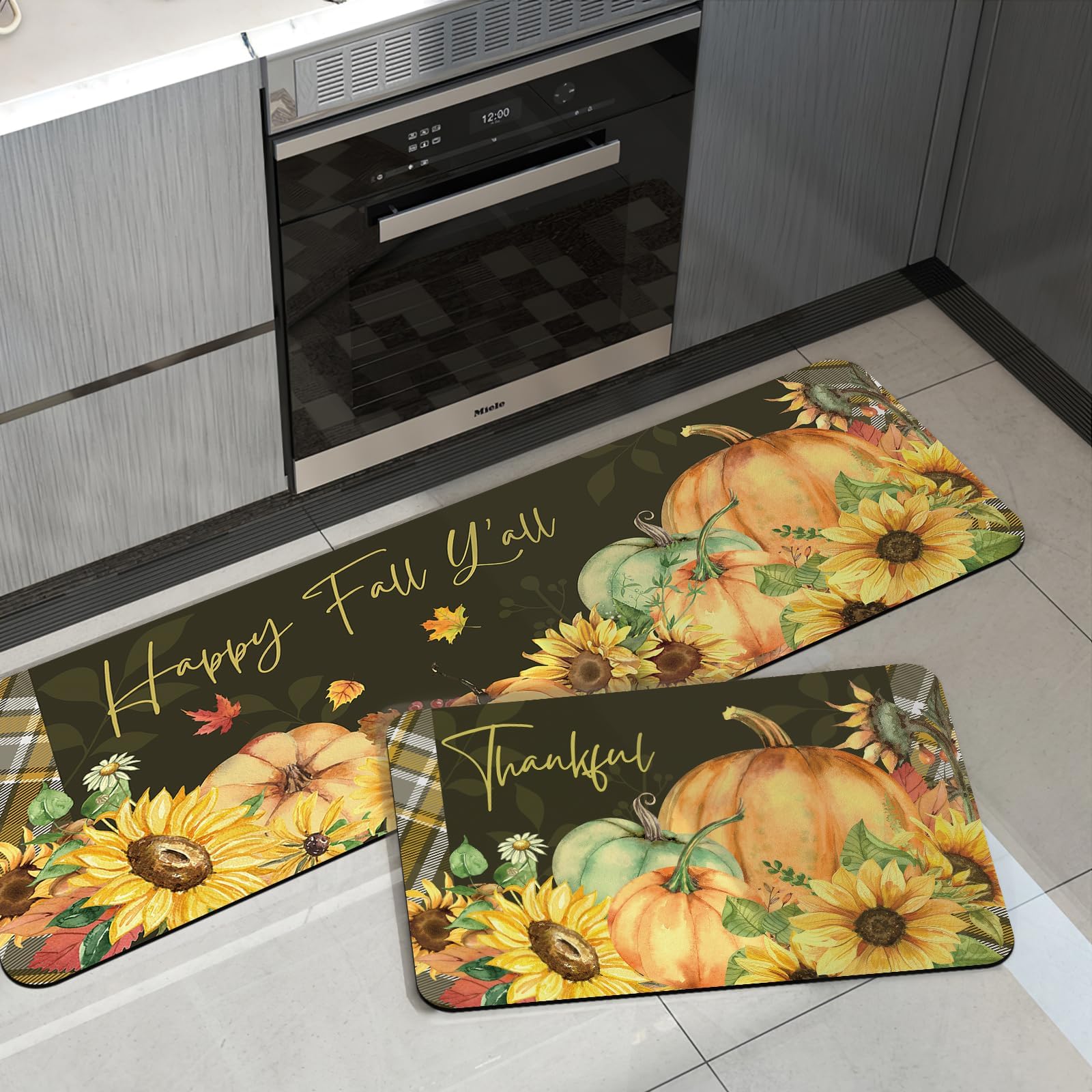 Amazon.com: Ideasonna Hello Fall Kitchen Mat, Orange Fall Kitchen Rugs ...
