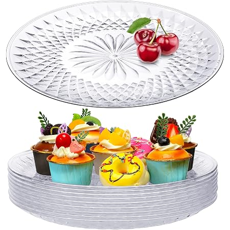 Amazon.com: 10 Pcs Round Serving Platter Reusable Acrylic Crystal Flan ...