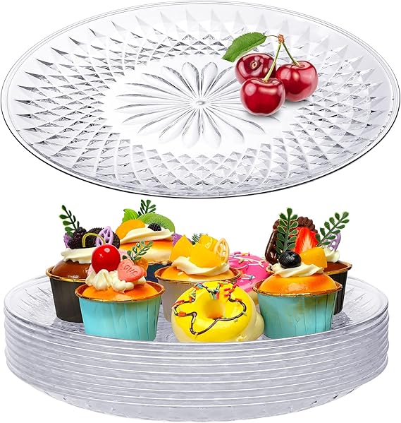 Amazon.com: Fumete 10 Pcs Round Plastic Serving Platters 12 Inch Clear ...