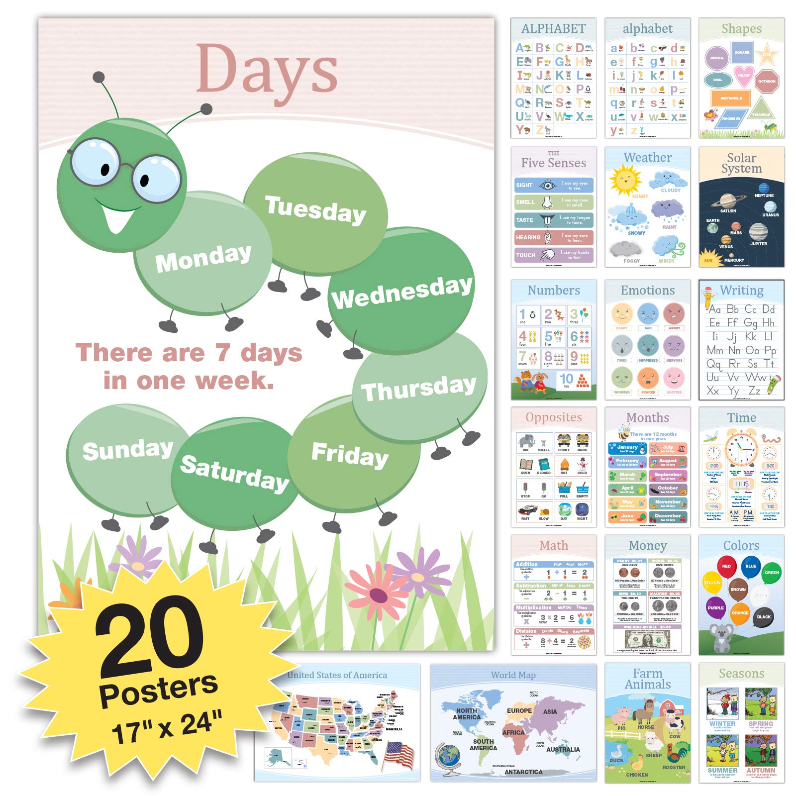 Buy 20 Extra Large Educational s For Kids Toddlers (24x17 Double Sided ...