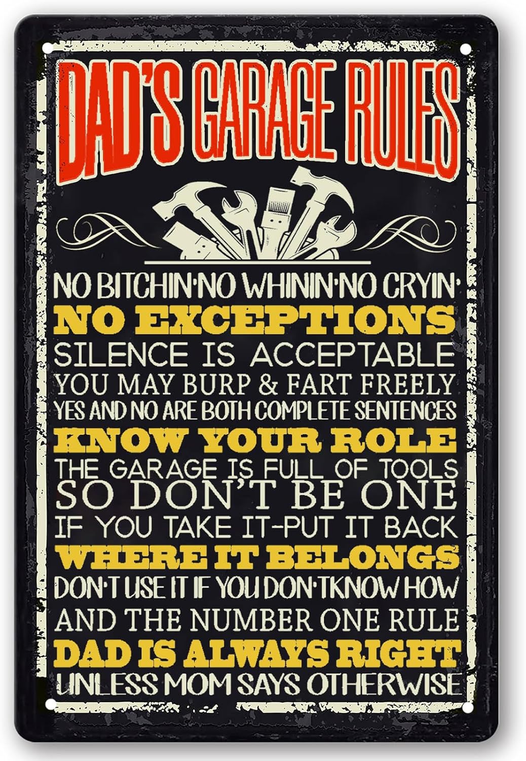 Amazon.com: Funny Dad Garage Signs Dad's Garage Rules Sign Man Cave ...