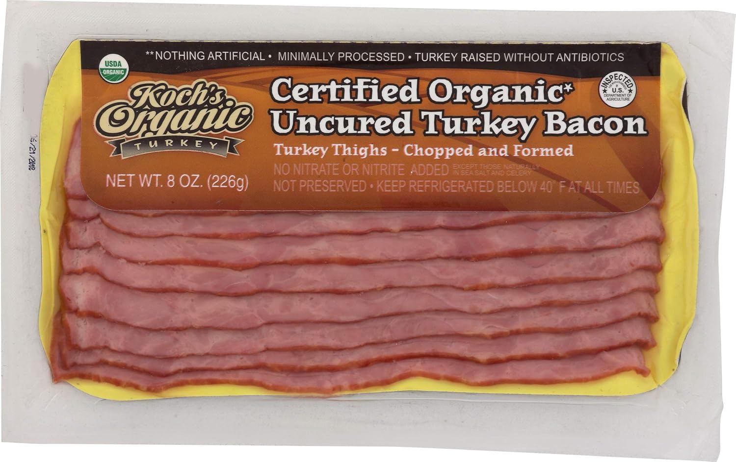 Amazon.com: Koch's Turkey Farm, Organic Uncured Turkey Bacon, 8 oz ...