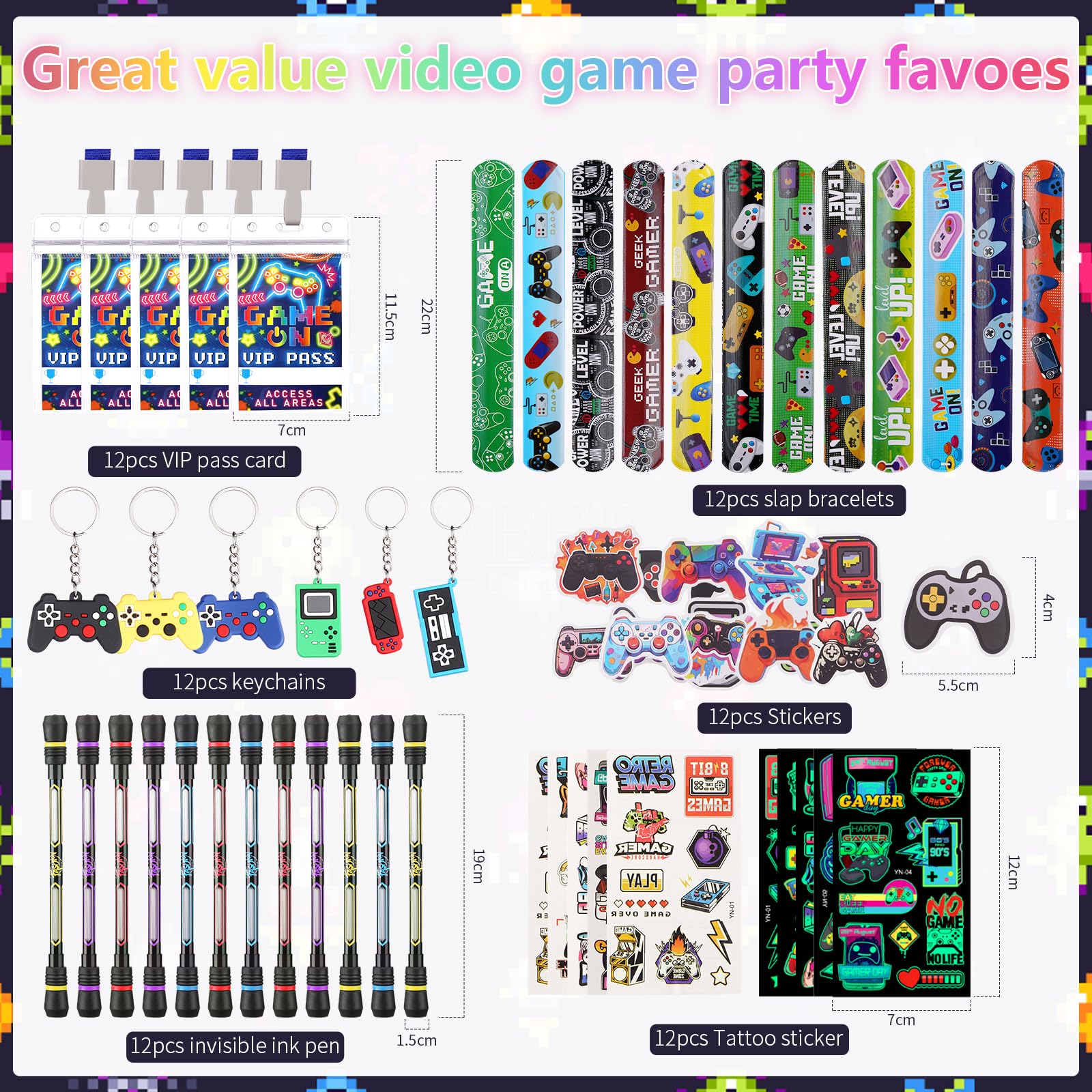 Snapklik.com : 122pcs Video Game Party Favors Gamer Birthday Supplies ...