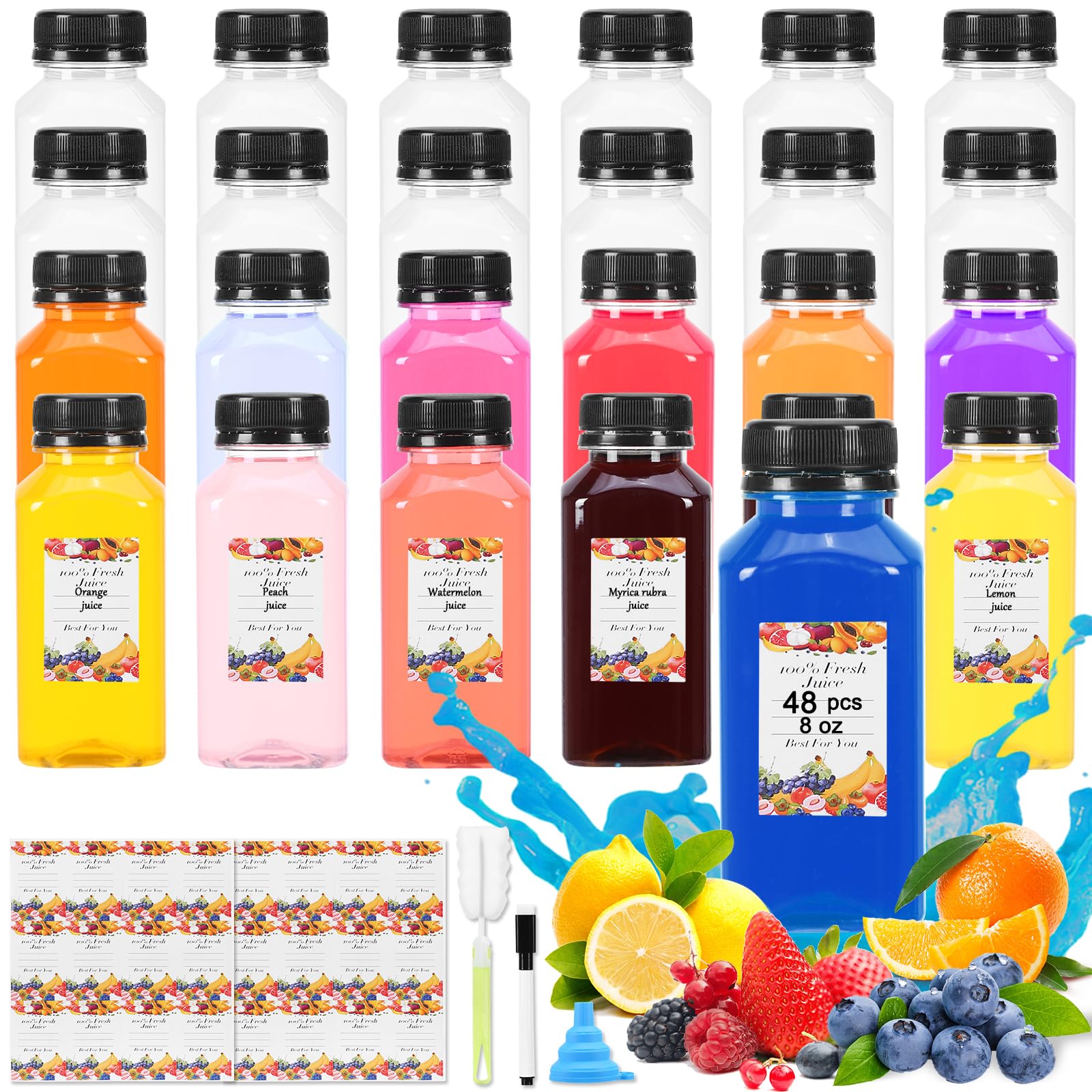 Amazon.com: Prerrysurpasse 48pcs 8oz Empty Plastic Juice Bottles- Clear ...