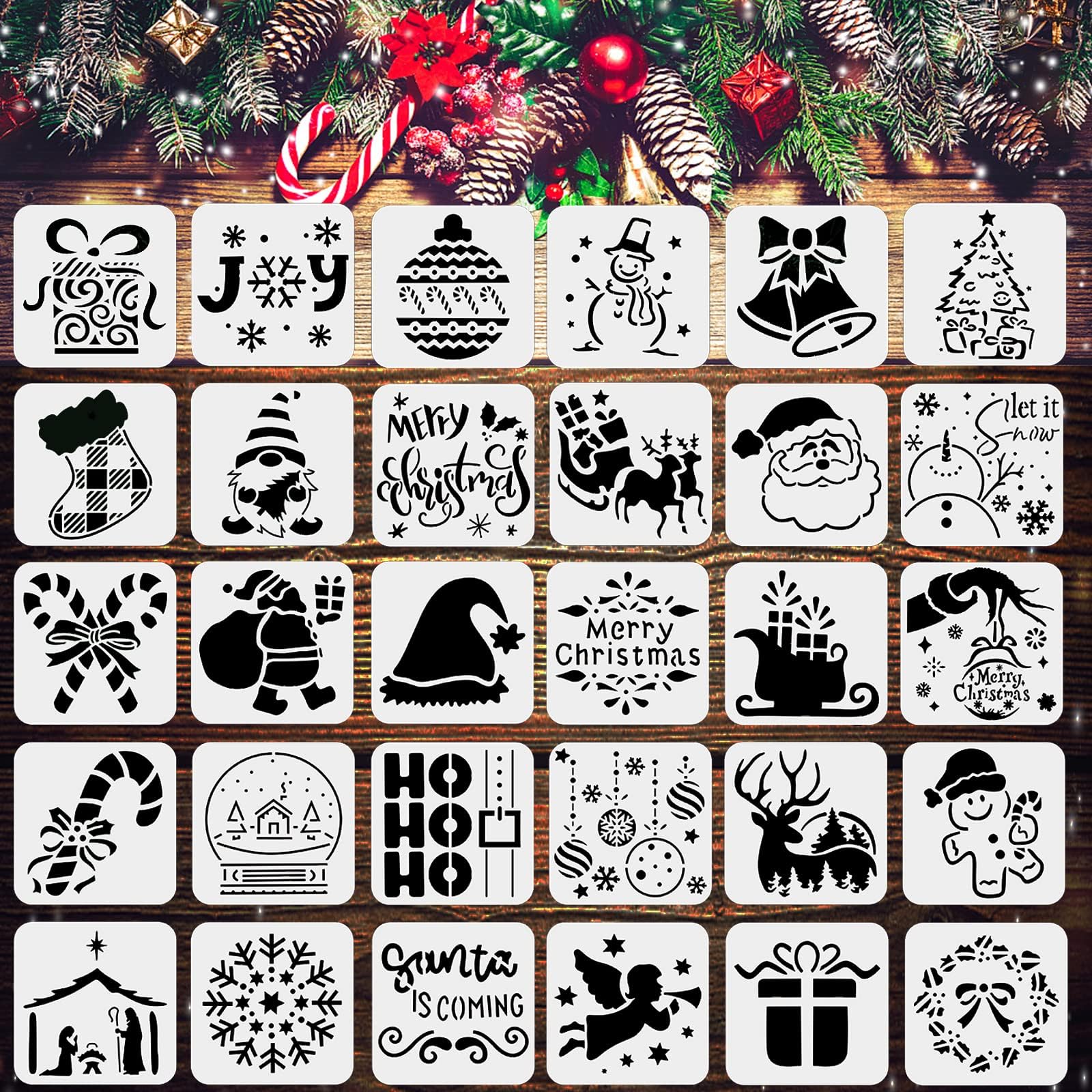 Amazon.com: 20 Pieces Christmas Stencils Template Reusable Plastic ...