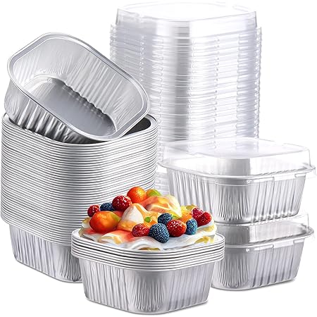 Amazon.com: 150 Pieces 10 oz Aluminum Foil Baking Cups with Lids Square ...