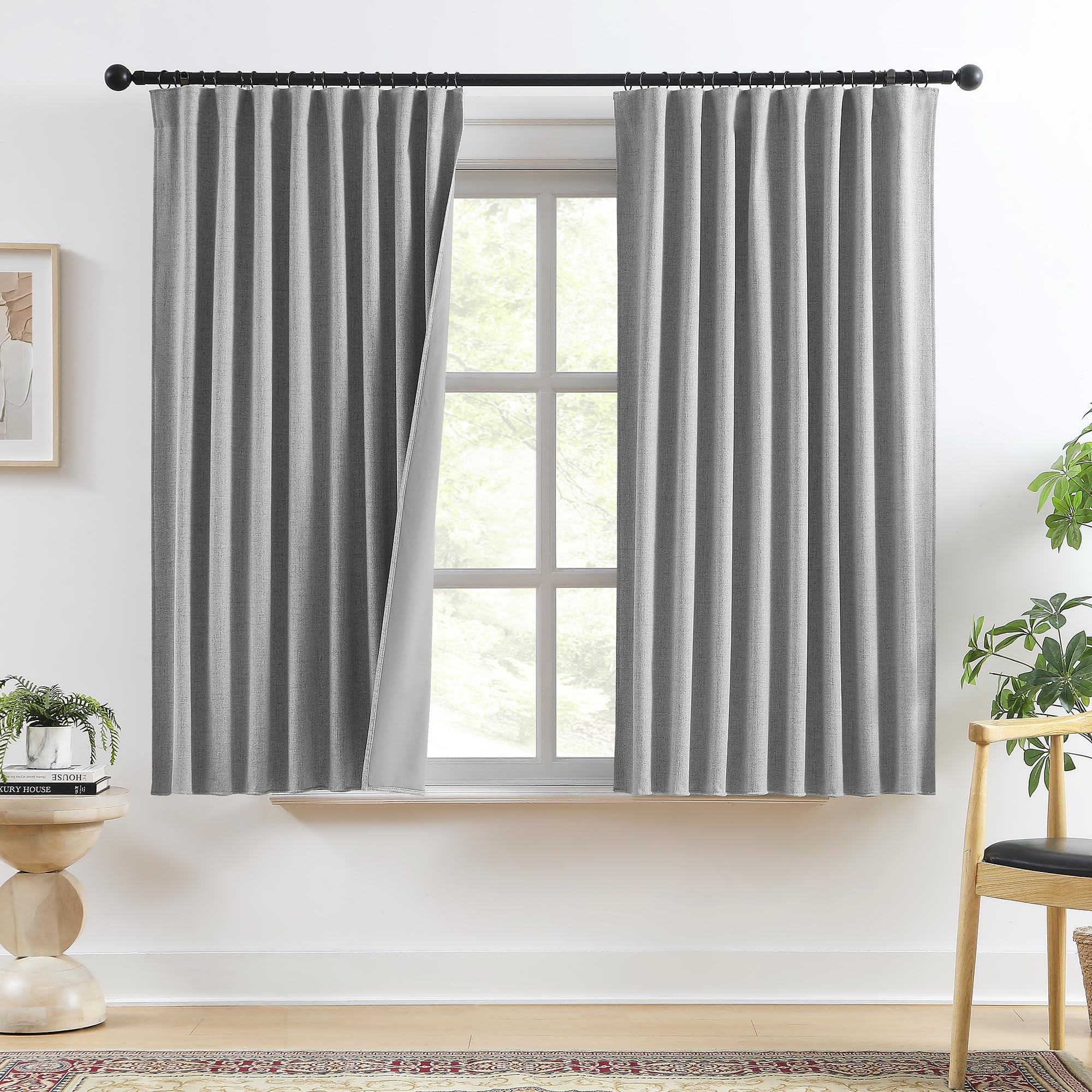 Amazon.com: RAIN CITY Grey Linen Blackout Door Curtains 78 Inches Long ...