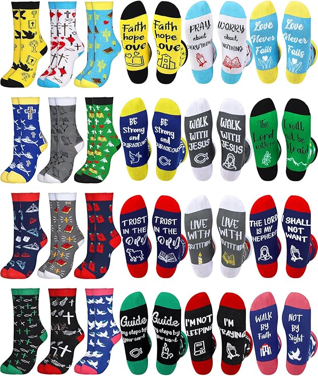 Amazon.com: Vabean 24 Pairs Christian Faith Socks Bulk Inspirational ...