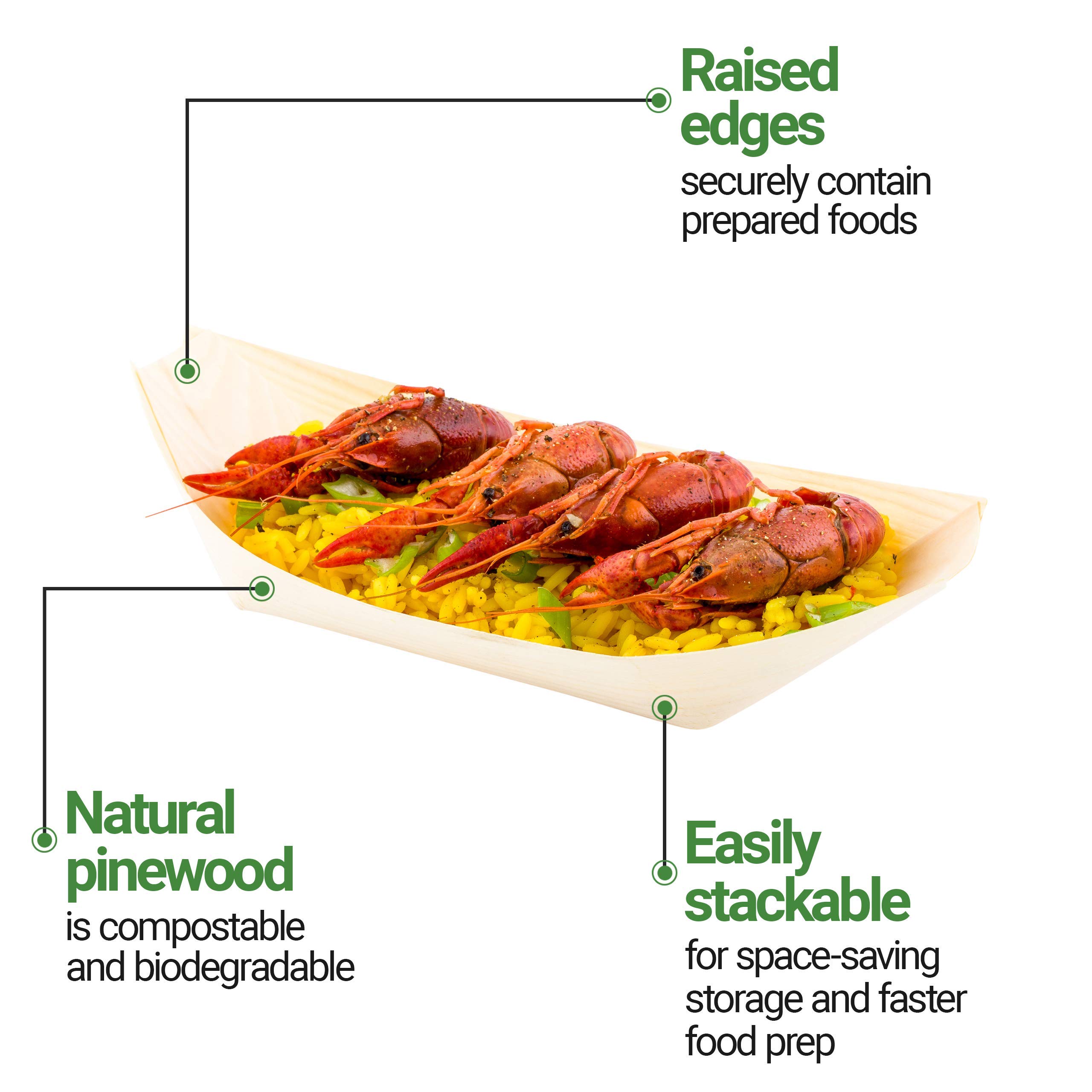Large Disposable Wood Serving Boats - Natural Pinewood Take Out Trays ...