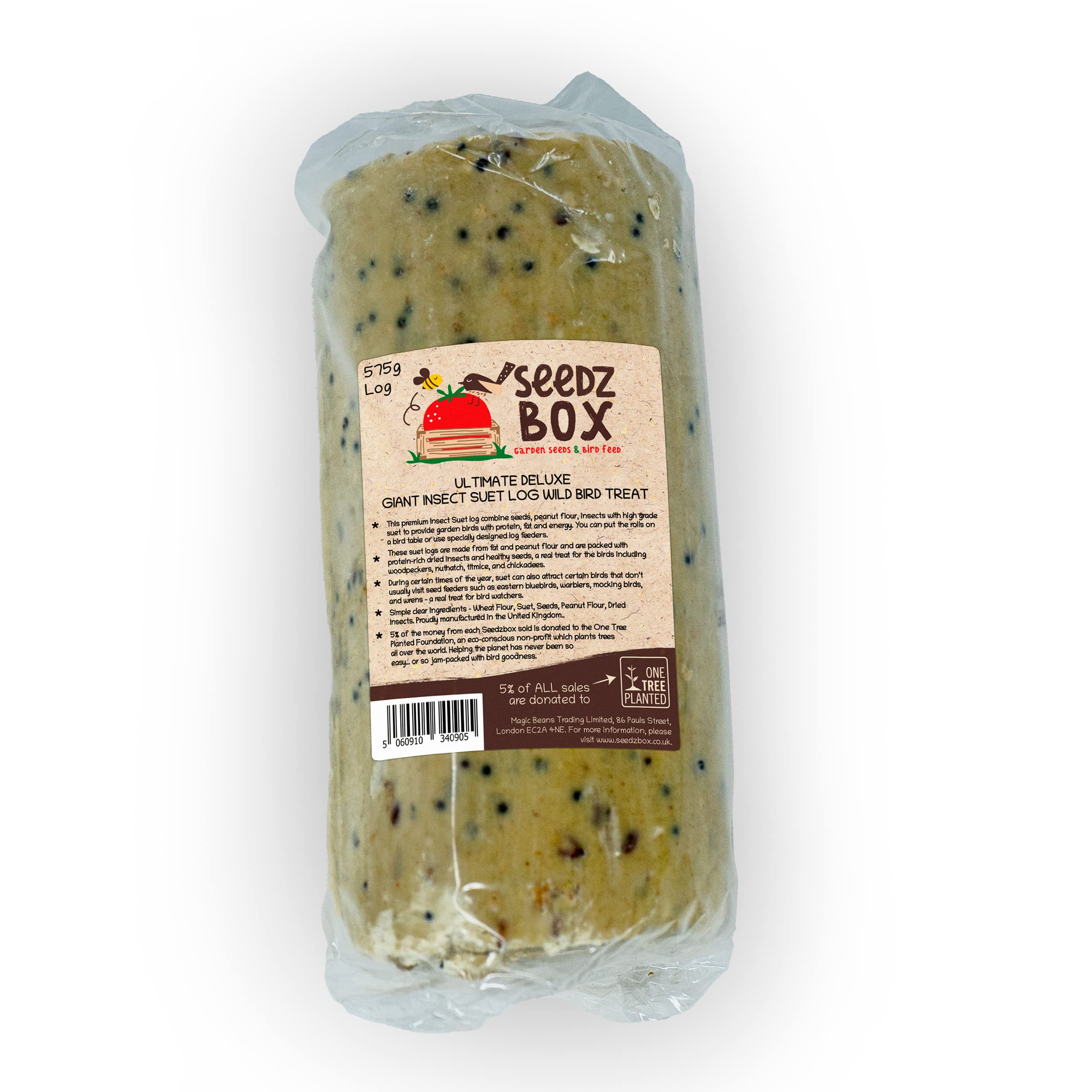 Giant Suet Block For Wild Birds 575g - Seedzbox Deluxe Insect Suet Log ...