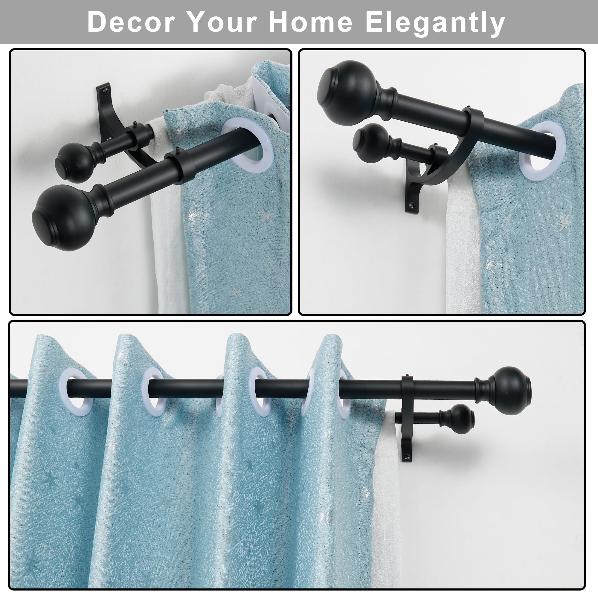 Snapklik.com : 1 Inch Double Curtain Rods 84 To 120 Inches, Window Dual ...