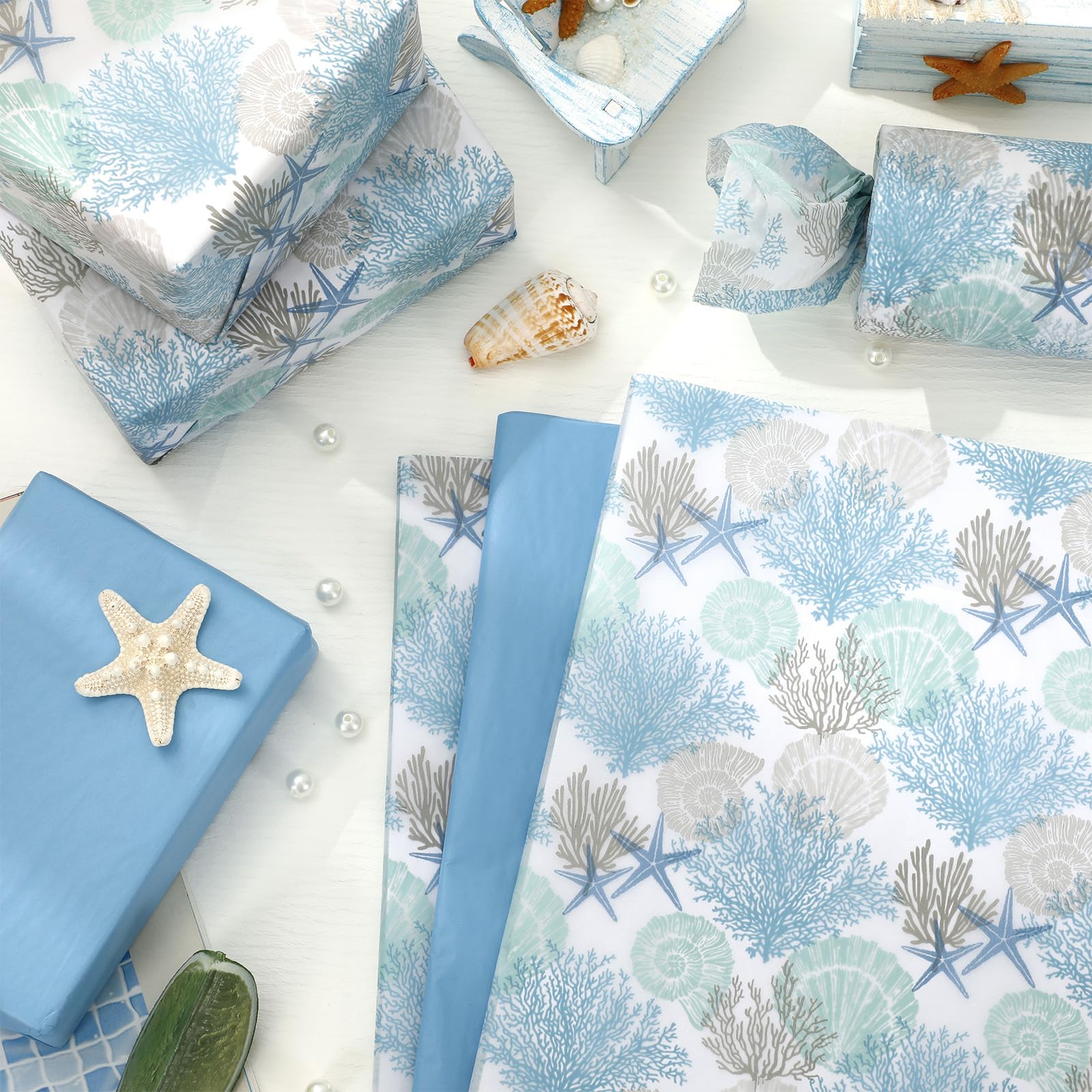 Blue Tissue Paper For Wrapping Gifts Generic AnyDesign 100 Sheets Coral ...