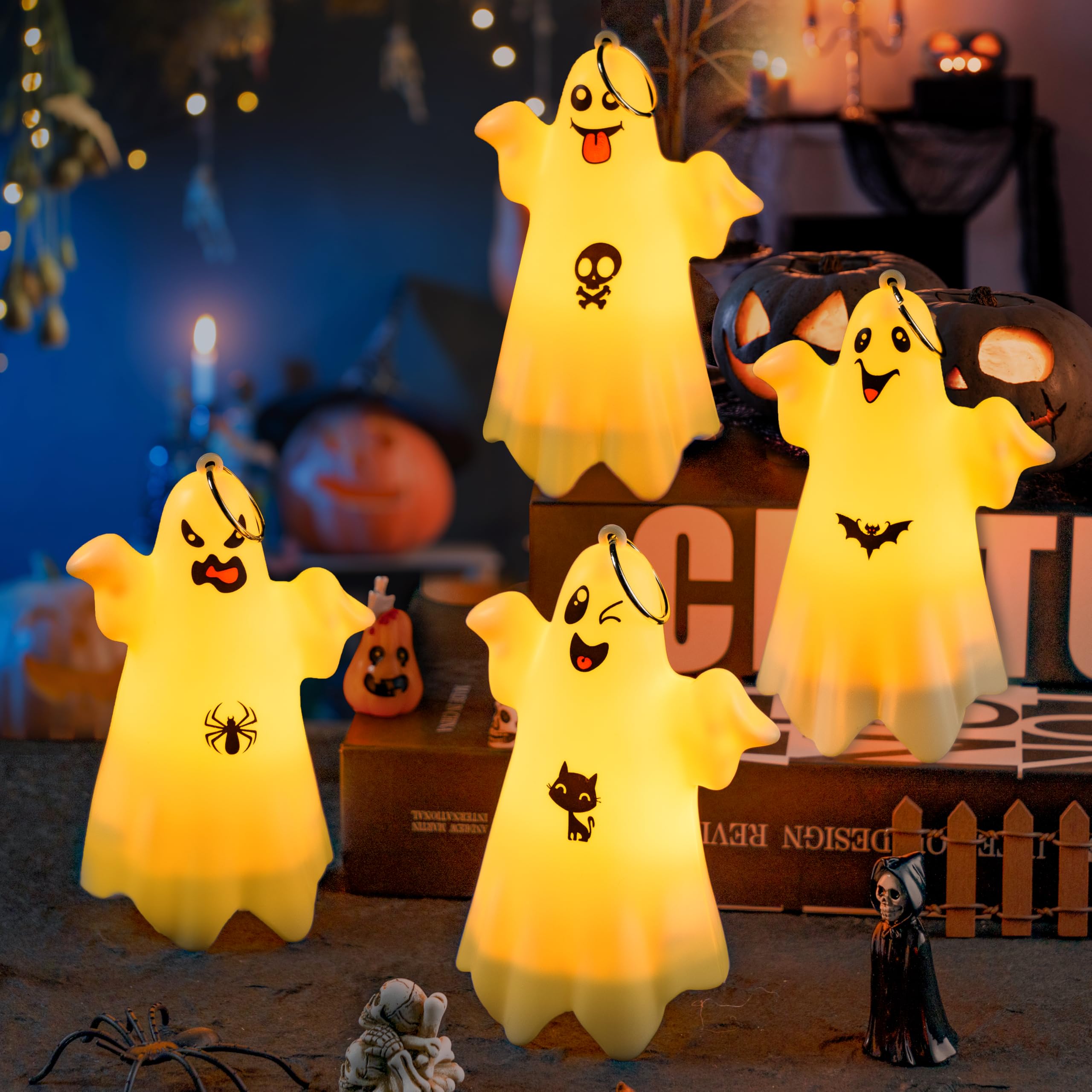 TirEurt Halloween Ghost Fairy Lights - 4pcs 3D Halloween LED Ghost ...