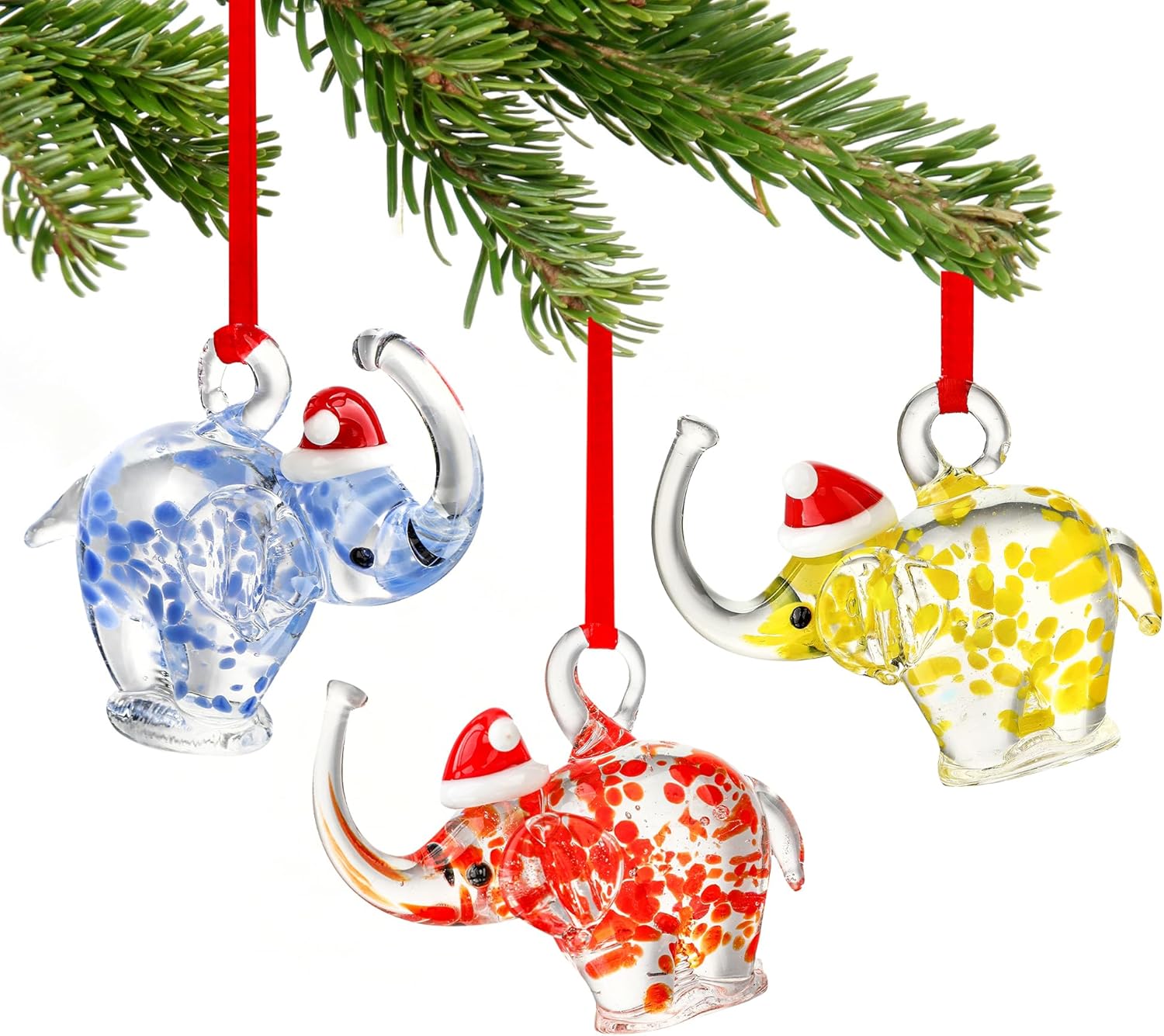 Amazon.com: HDCRYSTALGIFTS 3PCS Glass Elephant Ornaments for Christmas ...