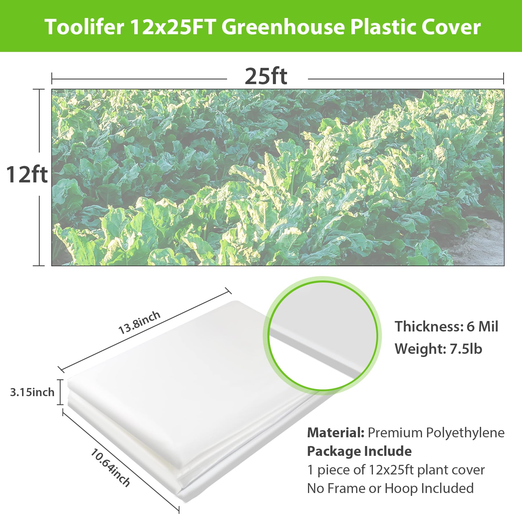 Snapklik.com : Greenhouse Plastic Sheeting 12x25FT, 6 Mil Thick Clear ...