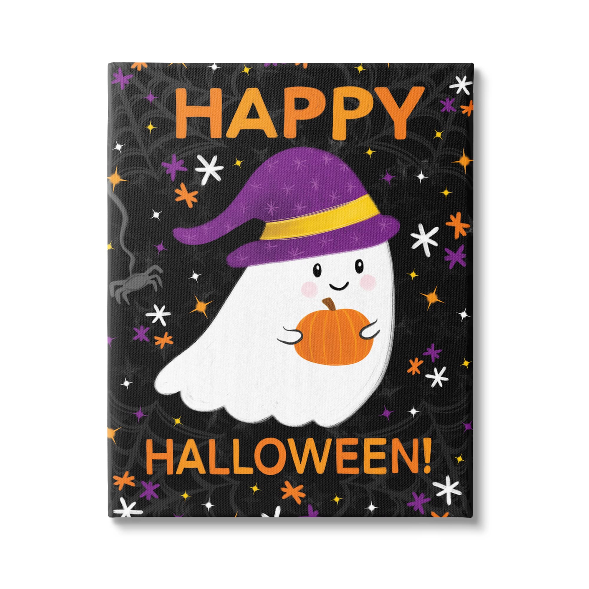 Amazon.com: Stupell Industries Happy Halloween Happy Ghost Canvas Wall ...