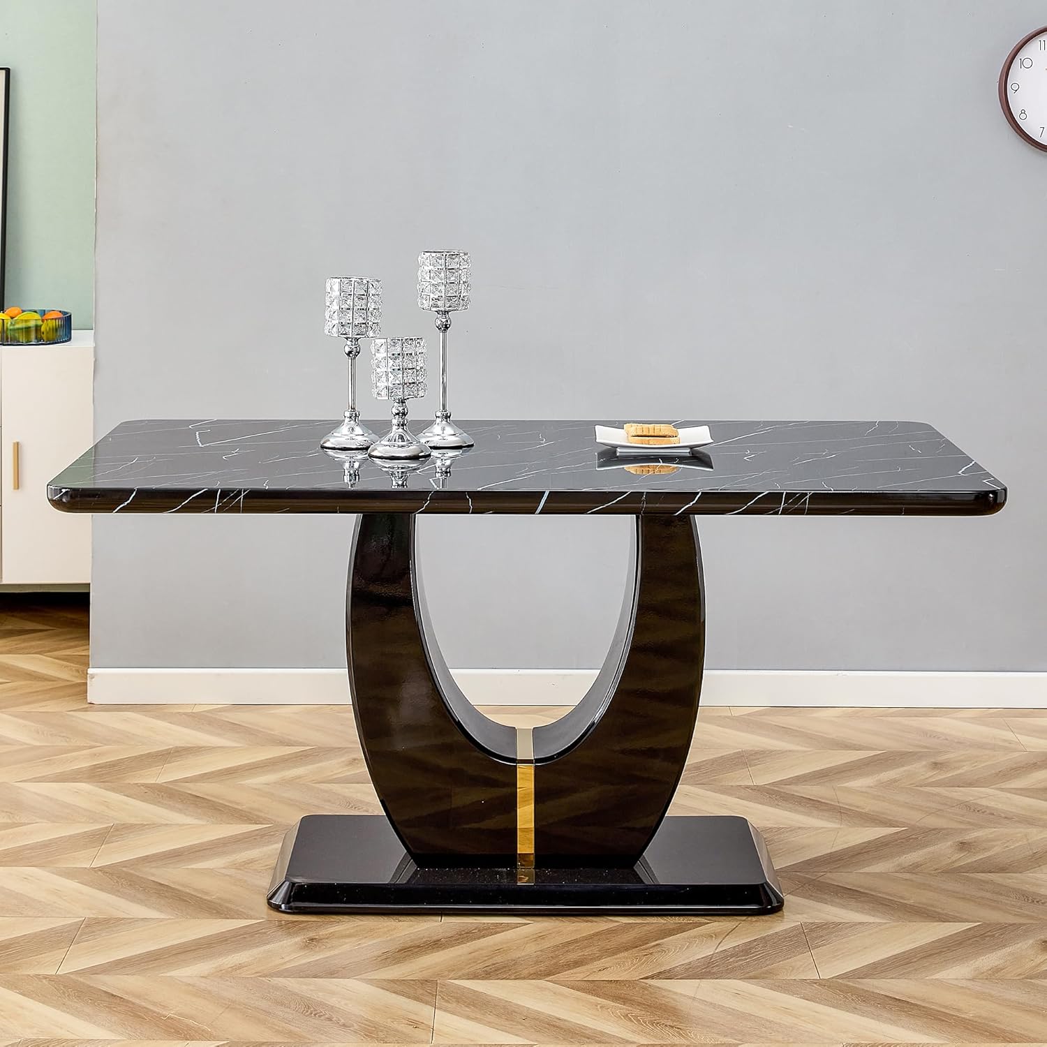 Amazon.com - SSLine 63" Faux Marble Dining Table for 6 Black&Gold Rectangle Dining Room Table ...