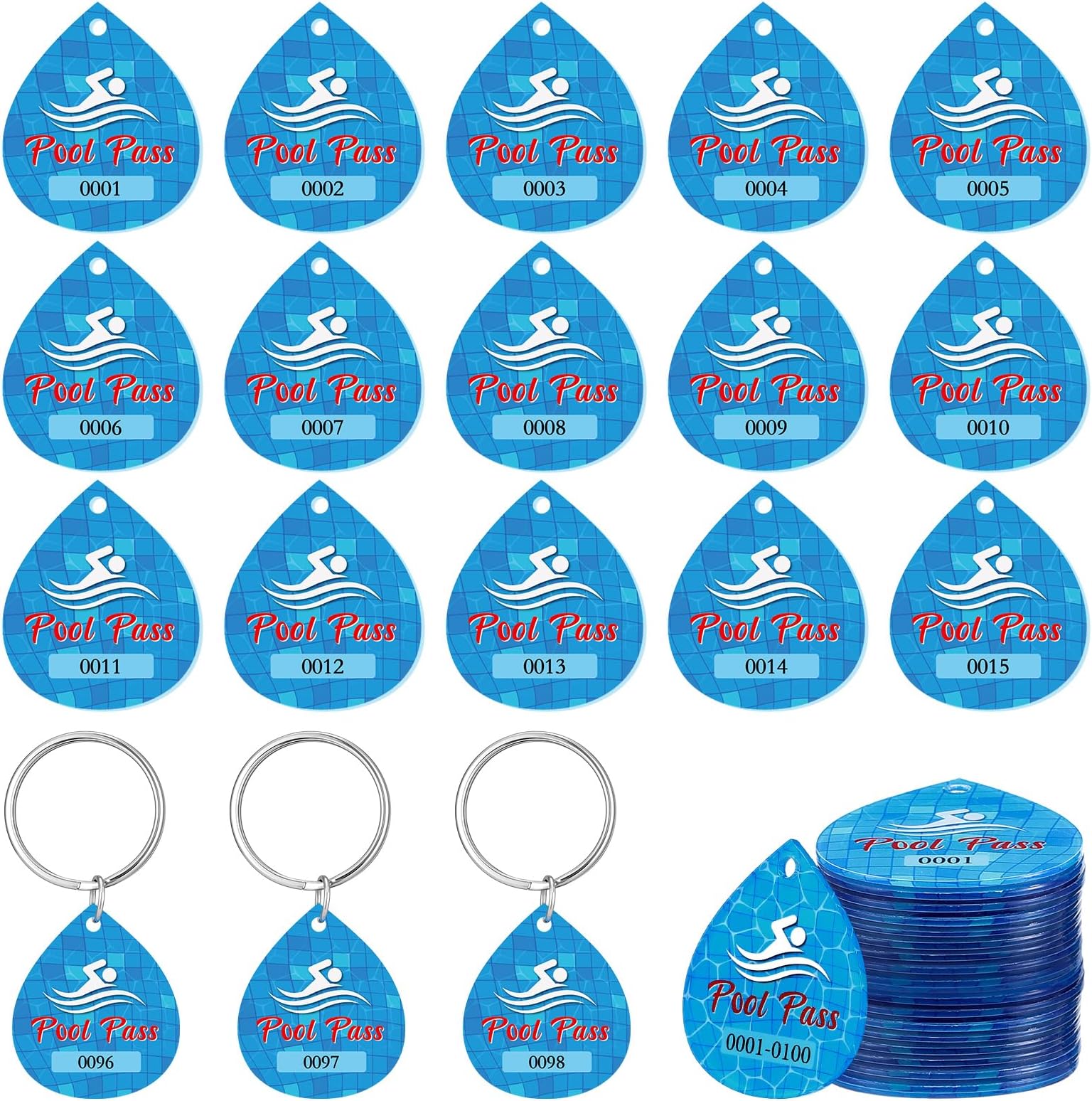 Amazon.com: Honoson 100 Pcs Pool Pass Tags with Consecutive Numbers ...