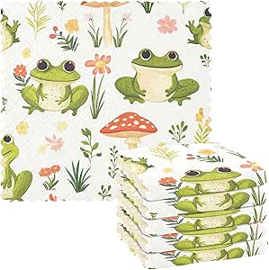 Amazon.com: xigua Cartoon Frogs Kitchen Dishcloths Set of 6, Ultra ...