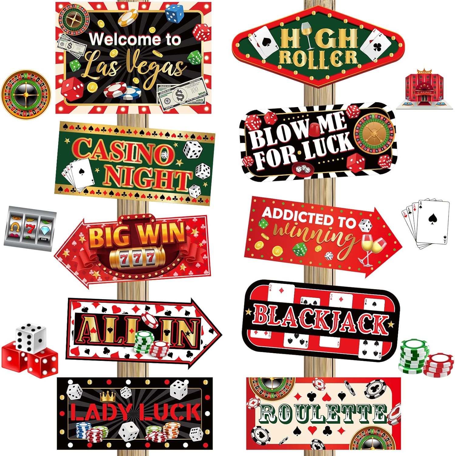 Amazon.com: 20 Packs Casino Party Sign Casino Playing Cards Cutouts Las ...