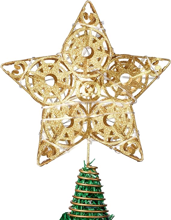 Amazon.com: JOIEDOMI 10 inch Christmas Star Tree Topper, Metal Glitter ...