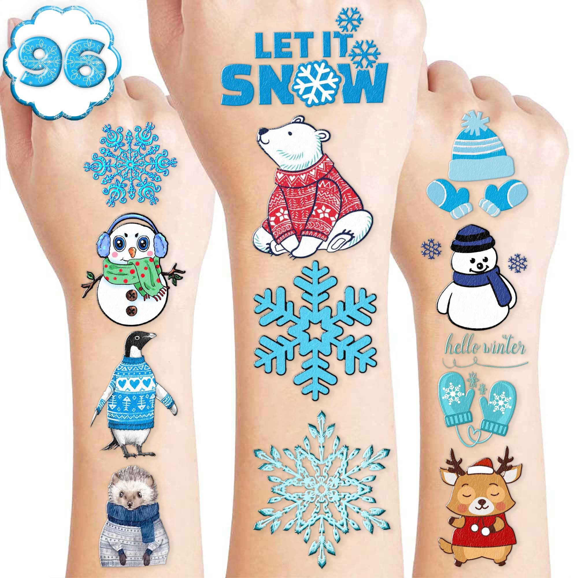 Amazon.com : 100PCS Winter Temporary Tattoos Stickers Theme Snowflakes ...