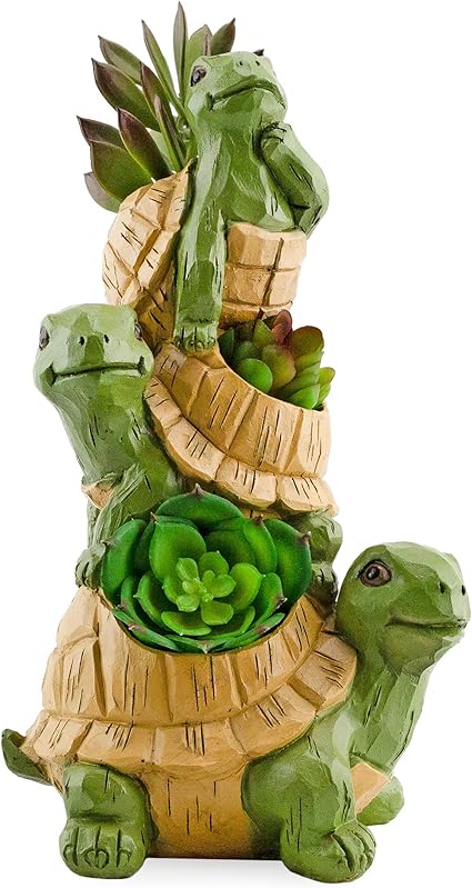 Amazon.com : Esterno Stacked Turtle Planter; Decorative Garden Statue ...