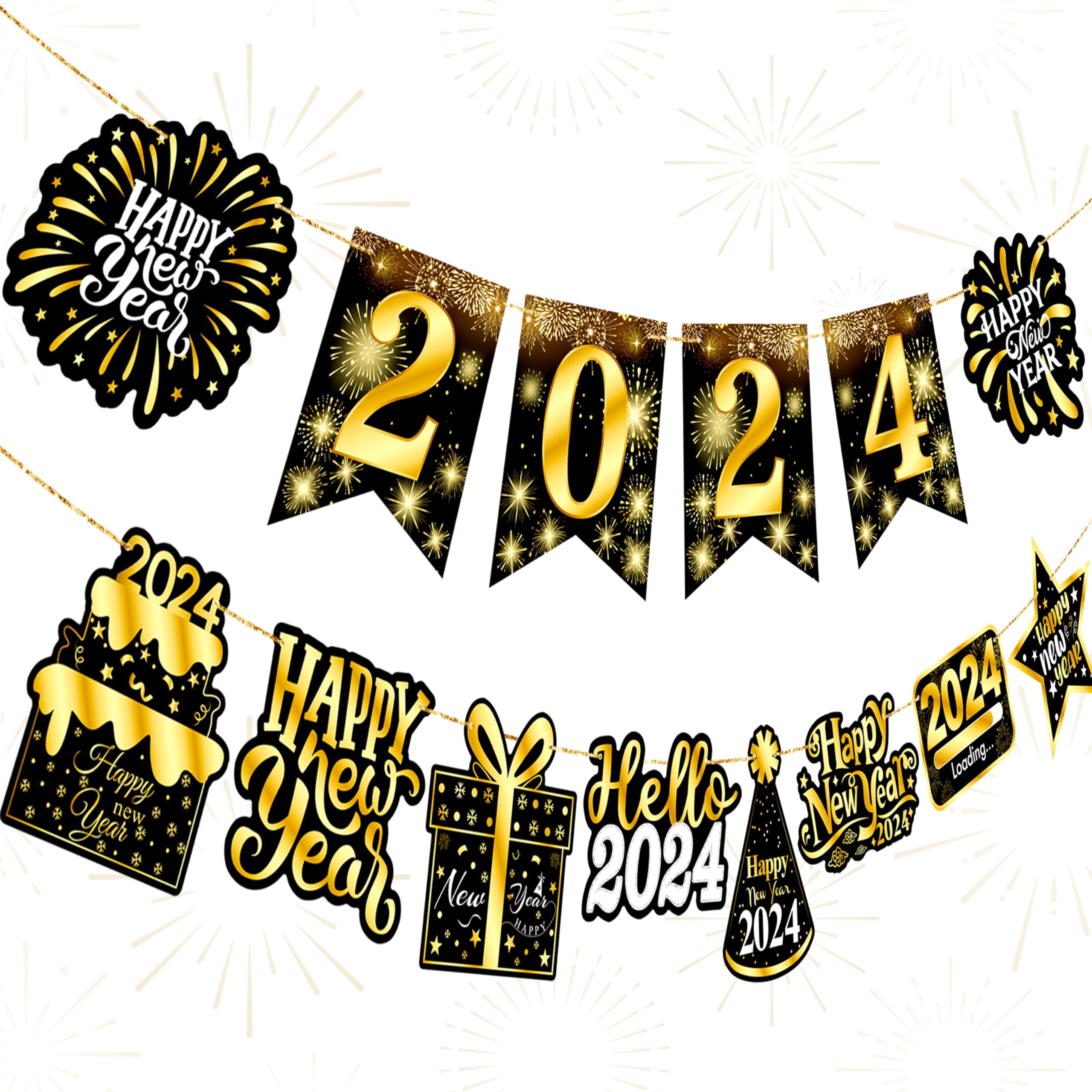Amazon.com: Happy New Year Banner Black and Gold 2024 New Year Eve ...