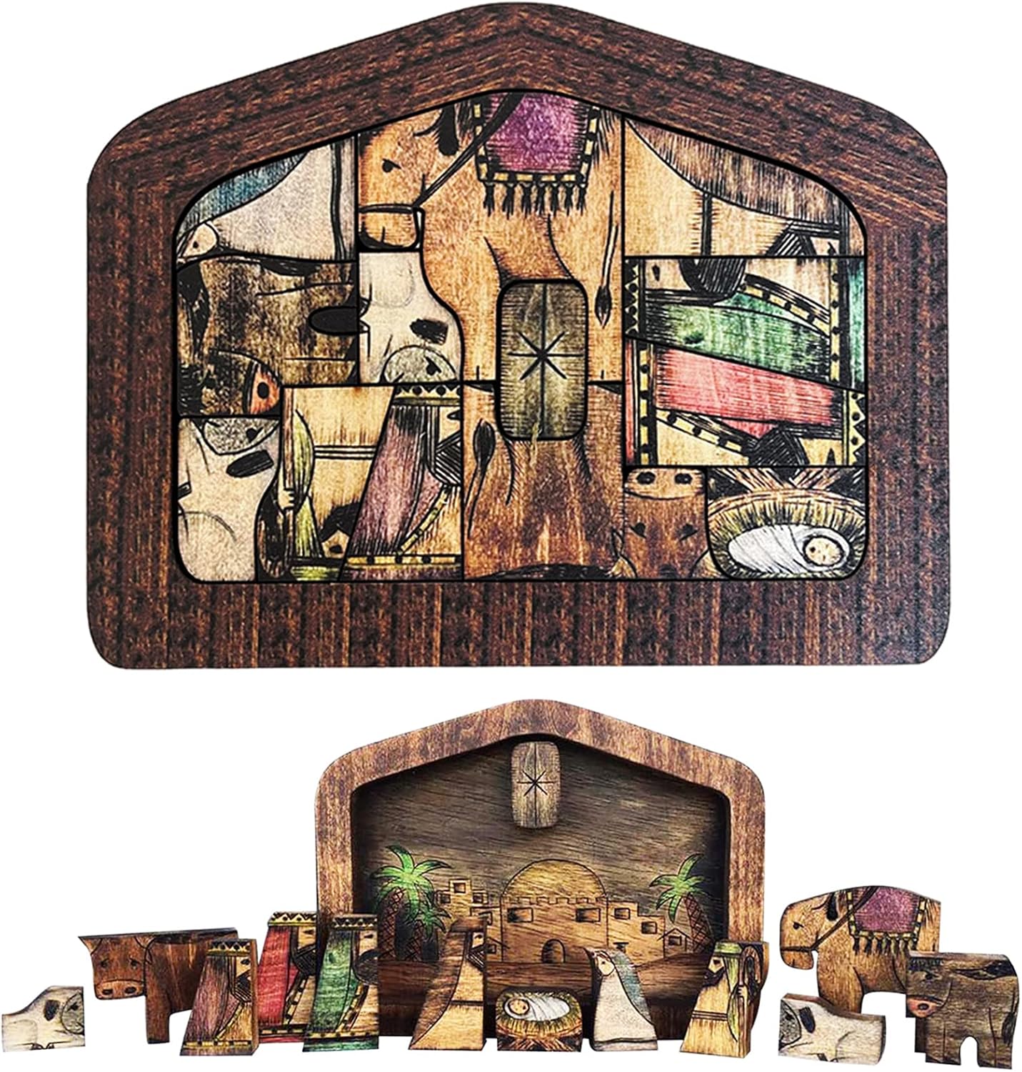 Wooden Jesus Puzzle Statue, Nativity Puzzle with Wood Burned Design ...