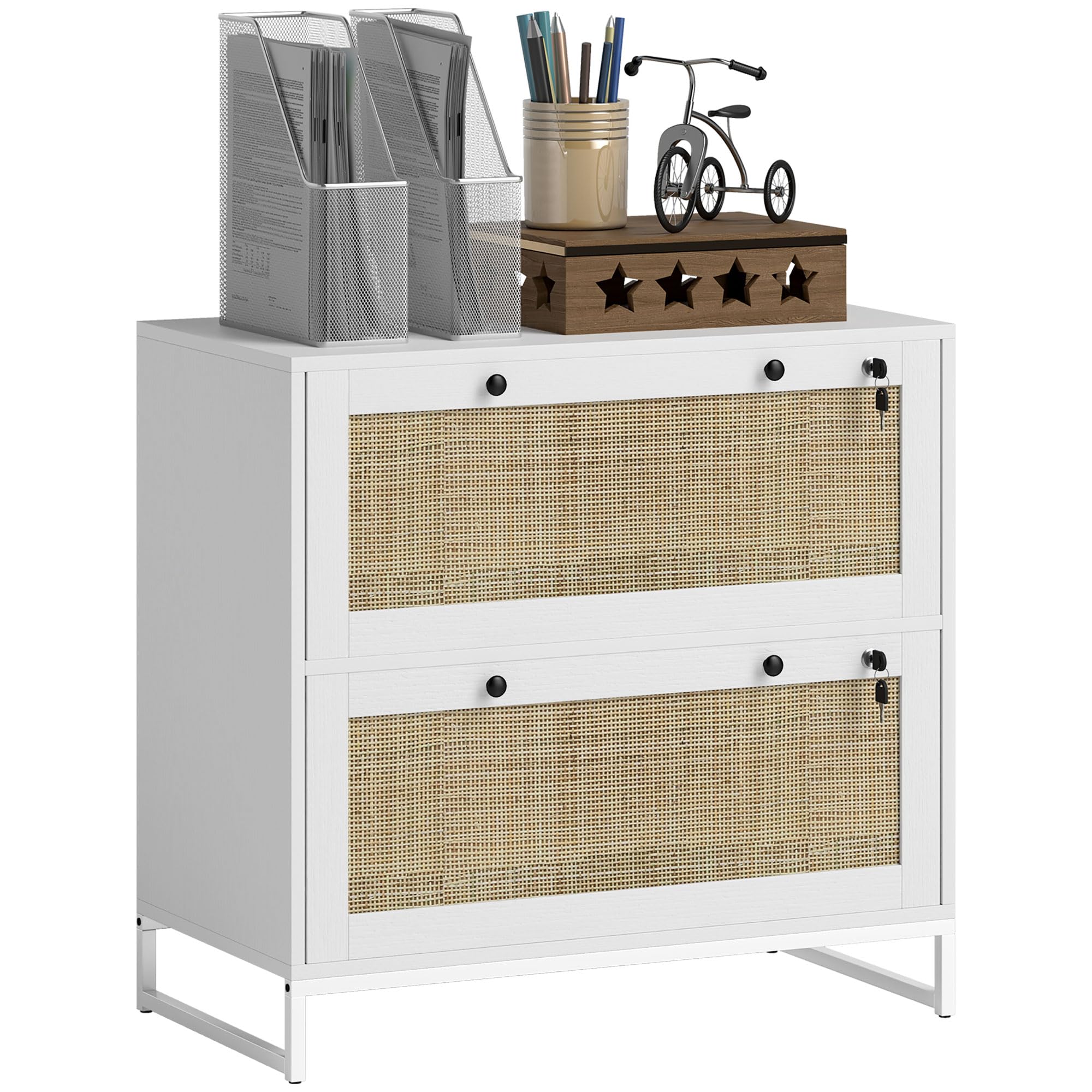 Amazon.com: Vinsetto 2 Rattan Drawer File Cabinet with Lock, Lateral ...