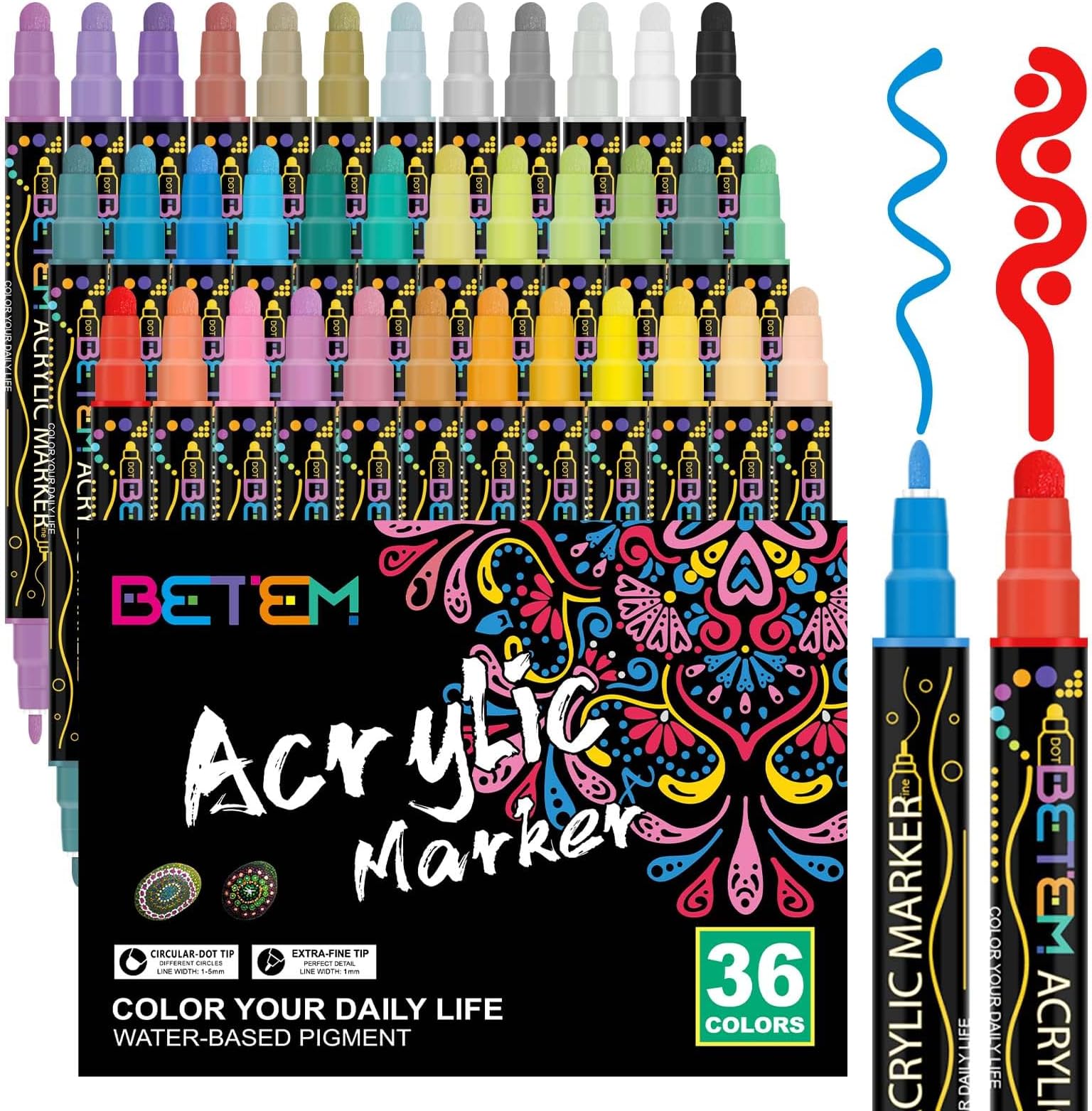 Amazon.com : Betem 36 Colors Dual Tip Acrylic Paint Pens Markers ...