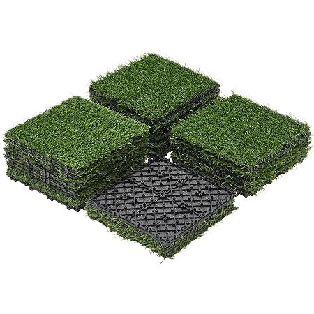Amazon.com: GROWNEER 1.57" H Interlocking Artificial Grass Tiles, 12" x ...