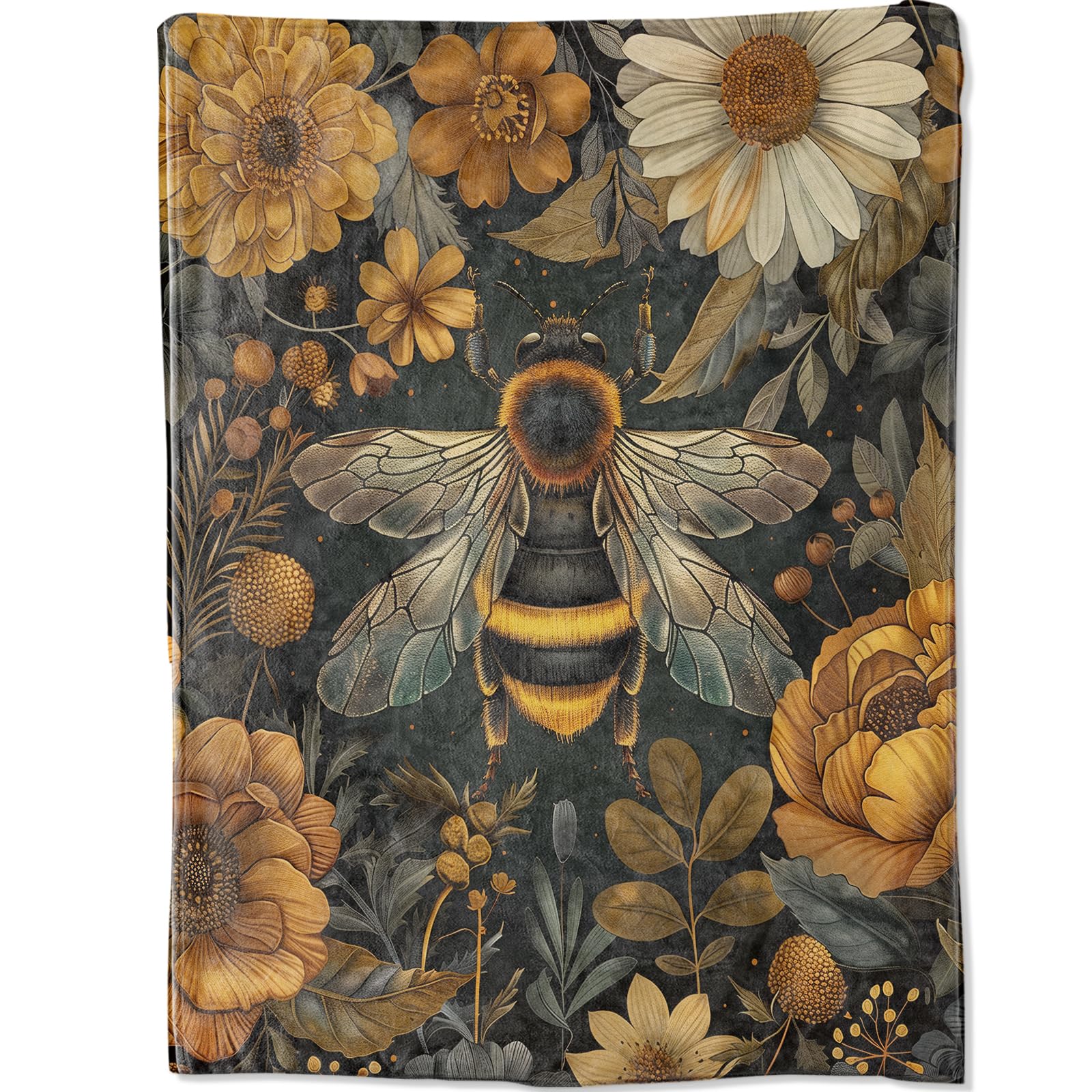 Amazon.com: Buzzing Bee Floral Throw Blanket, Vintage Flower Bumblebee Blankets for Bedroom ...