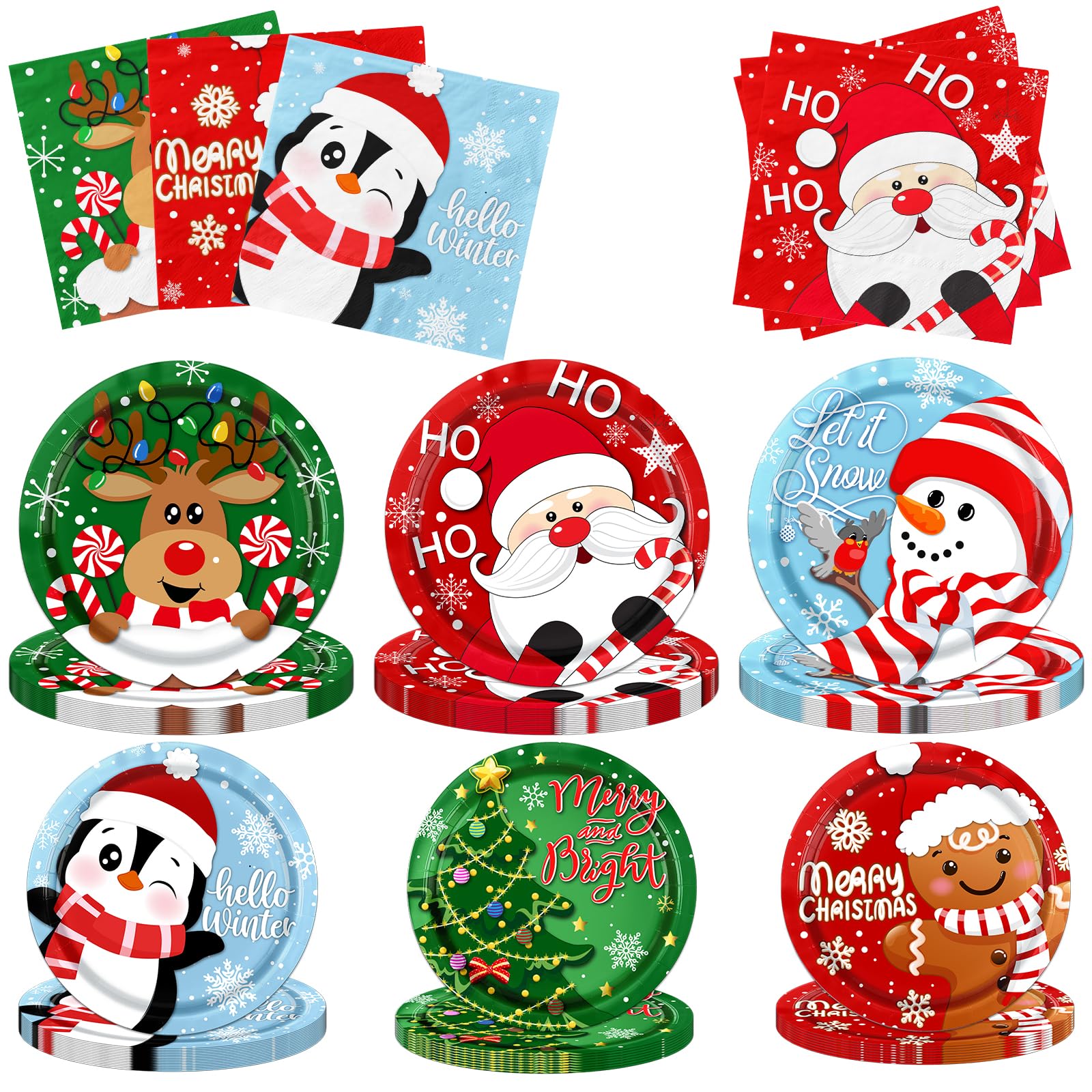 Amazon.com: 90Pcs Christmas Plates and Napkins Set Serve 30, Red and ...